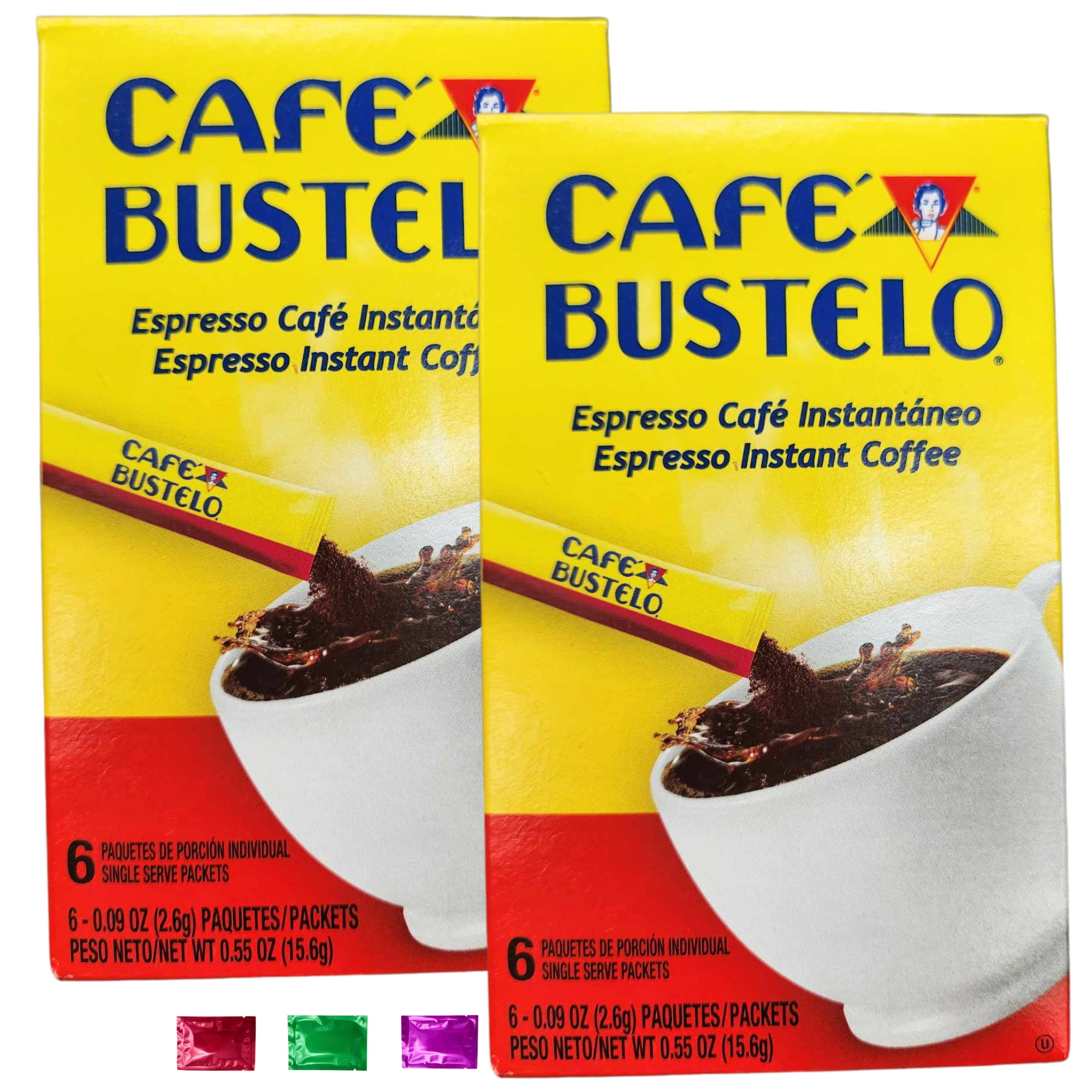 Cafe Bustelo Espresso Instant Coffee 6 Ct Sachets Pack of 2, Dark Roast Coffee Grounds Bold ...