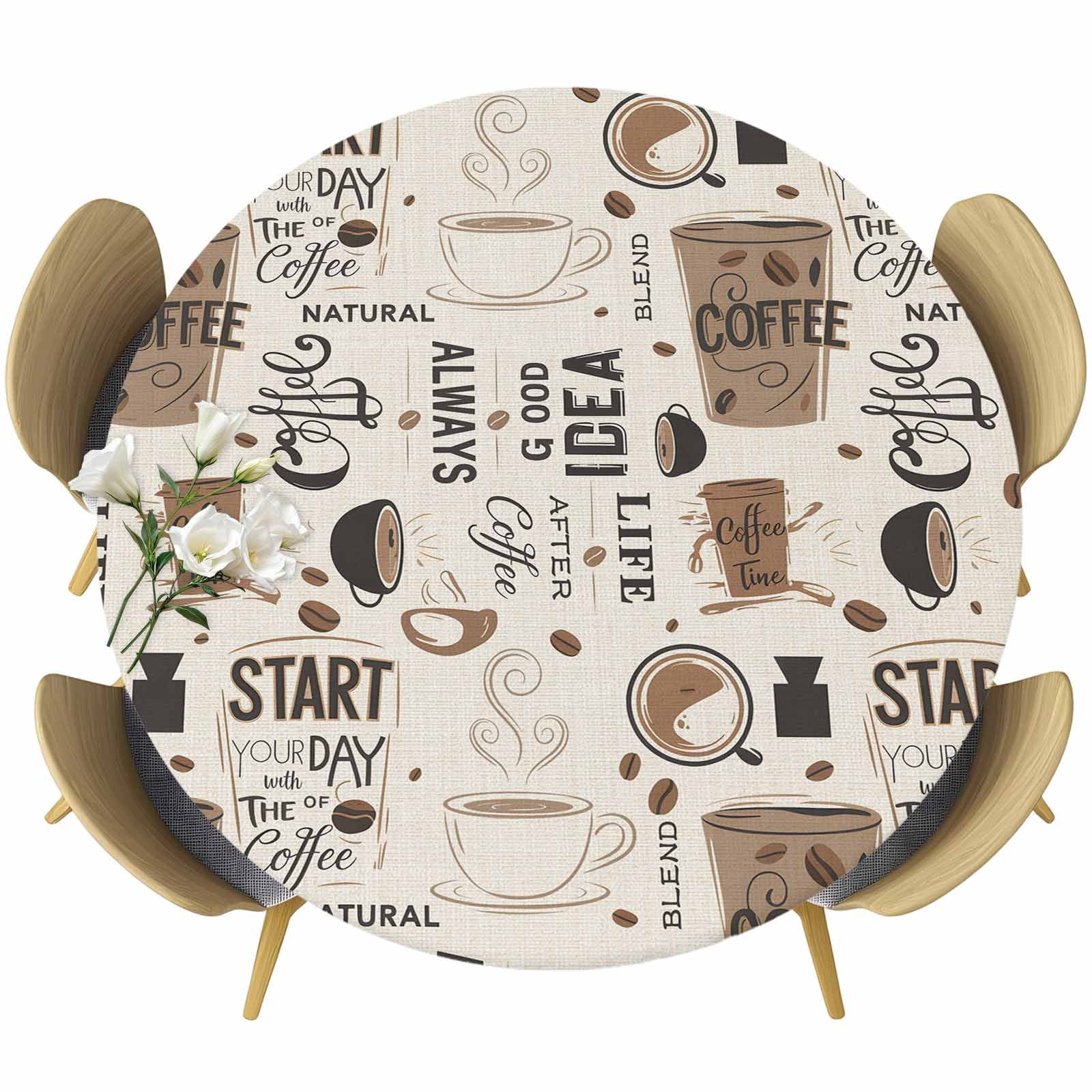 Cafe Coffee Bean Letter Back Fitted Round Tablecloths Table Covers 55 ...
