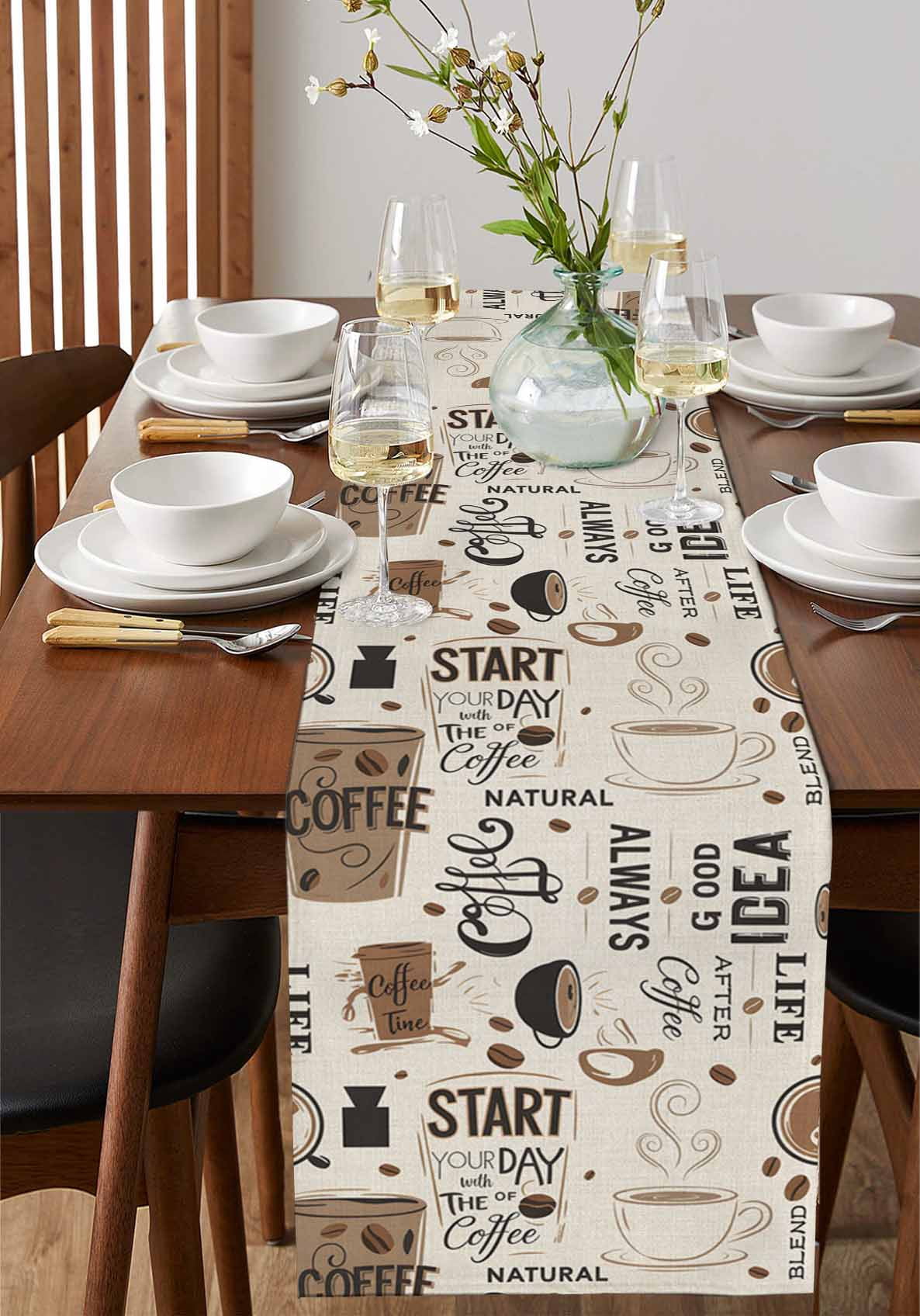 Cafe Coffee Bean Letter Back Table Runner 13x72in Non-Slip Cotton Linen ...