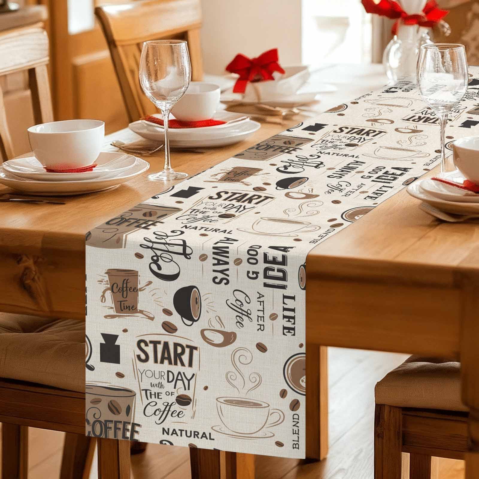 Cafe Coffee Bean Letter Back Table Runner 36 Inches Long,Kitchen Dining ...