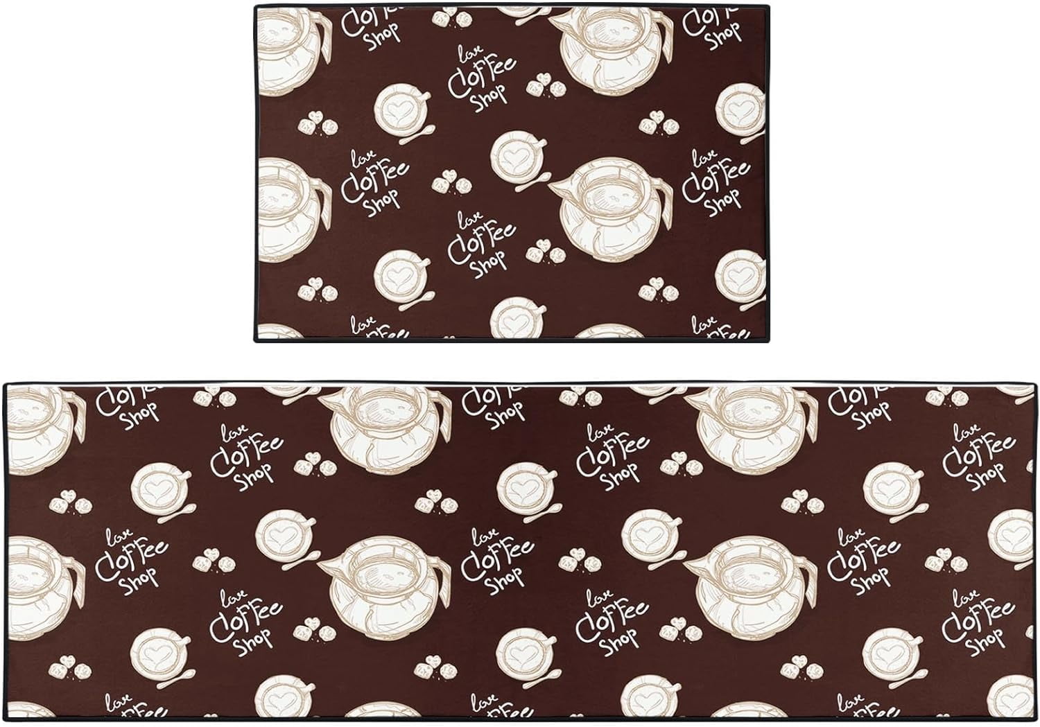 Cafe Cup Brown Kitchen Mat Retro Kitchen Rugs Sets of 2, Non-Slip ...