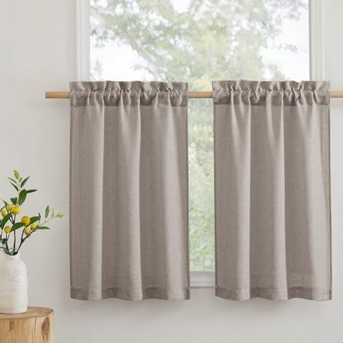 Cafe Curtains 24 inches Length, Linen Sheer Short Curtains for Small ...