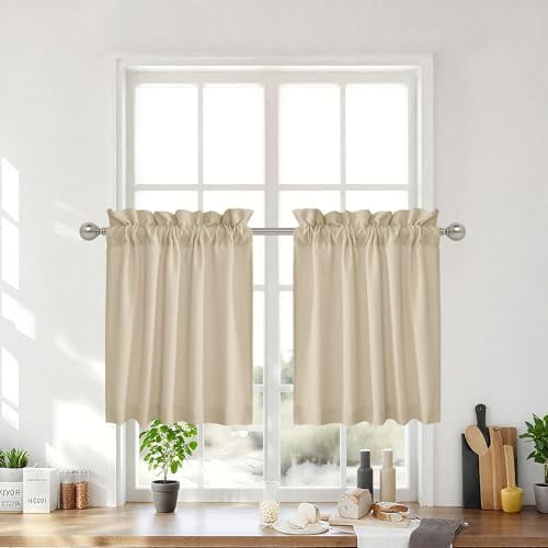 Cafe Curtains 24 inches Length, Short Kitchen Valances and Curtain Set ...