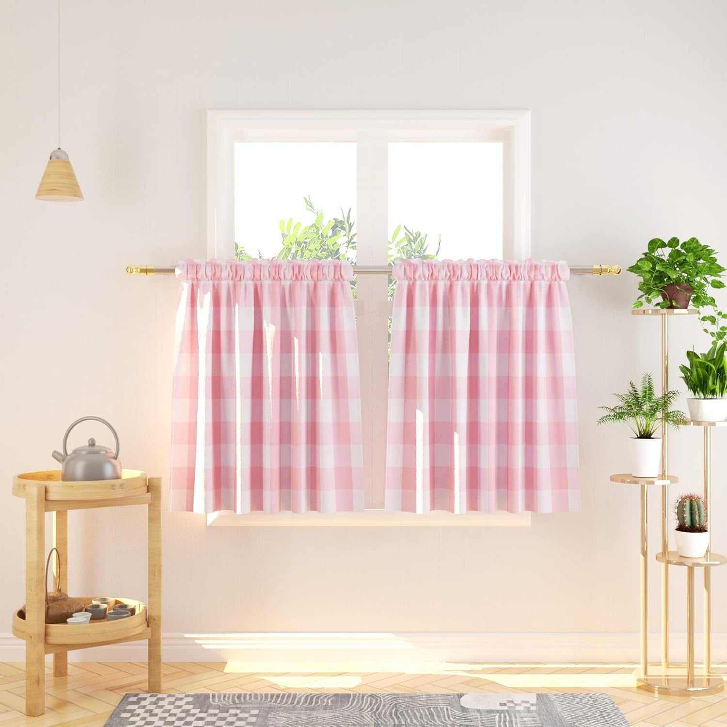 Cafe Curtains 30 inches Long Buffalo Plaid Kitchen Tiers 2 Panels Rod ...