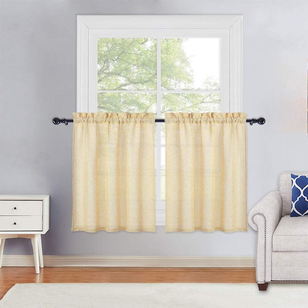 Cafe Curtains Faux Linen Textured Look Tier Curtains Farmhouse Bathroom ...