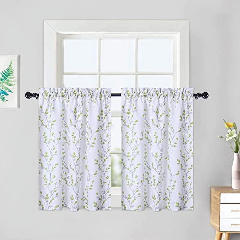 Cafe Curtains, Leaf Floral Print Tier Curtains for Windows, 27