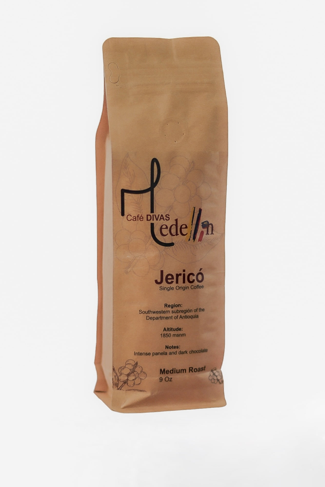 Cafe Divas Medellin Cafe Jerico Medium Roast Single-Origin Coffee with Intense Panela and Dark ...