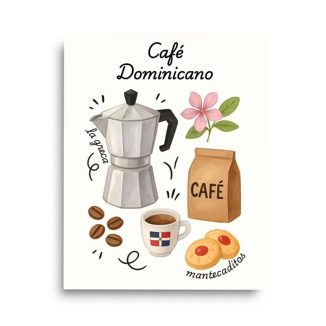 Cafe Dominicano Print, Caribbean Kitchen Art, Dominican Republic Coffee ...