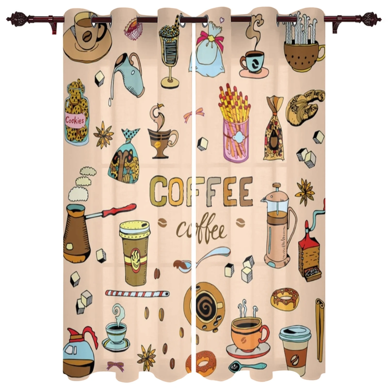 Cafe Doodle Teapot Cup Food Window Curtains Bedroom Kitchen Decor ...