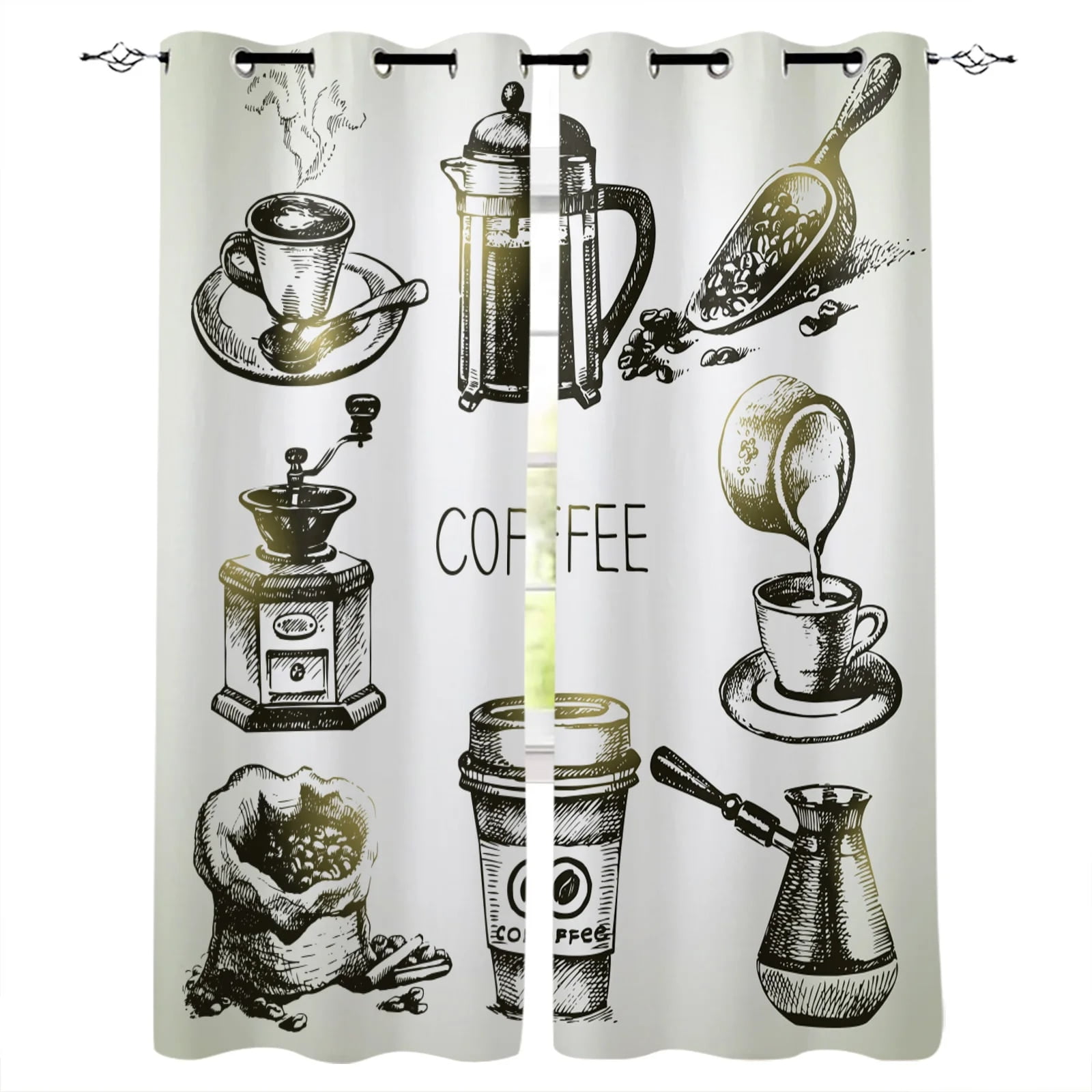 Cafe Doodle Teapot Cup Food Window Curtains Bedroom Kitchen Decor ...