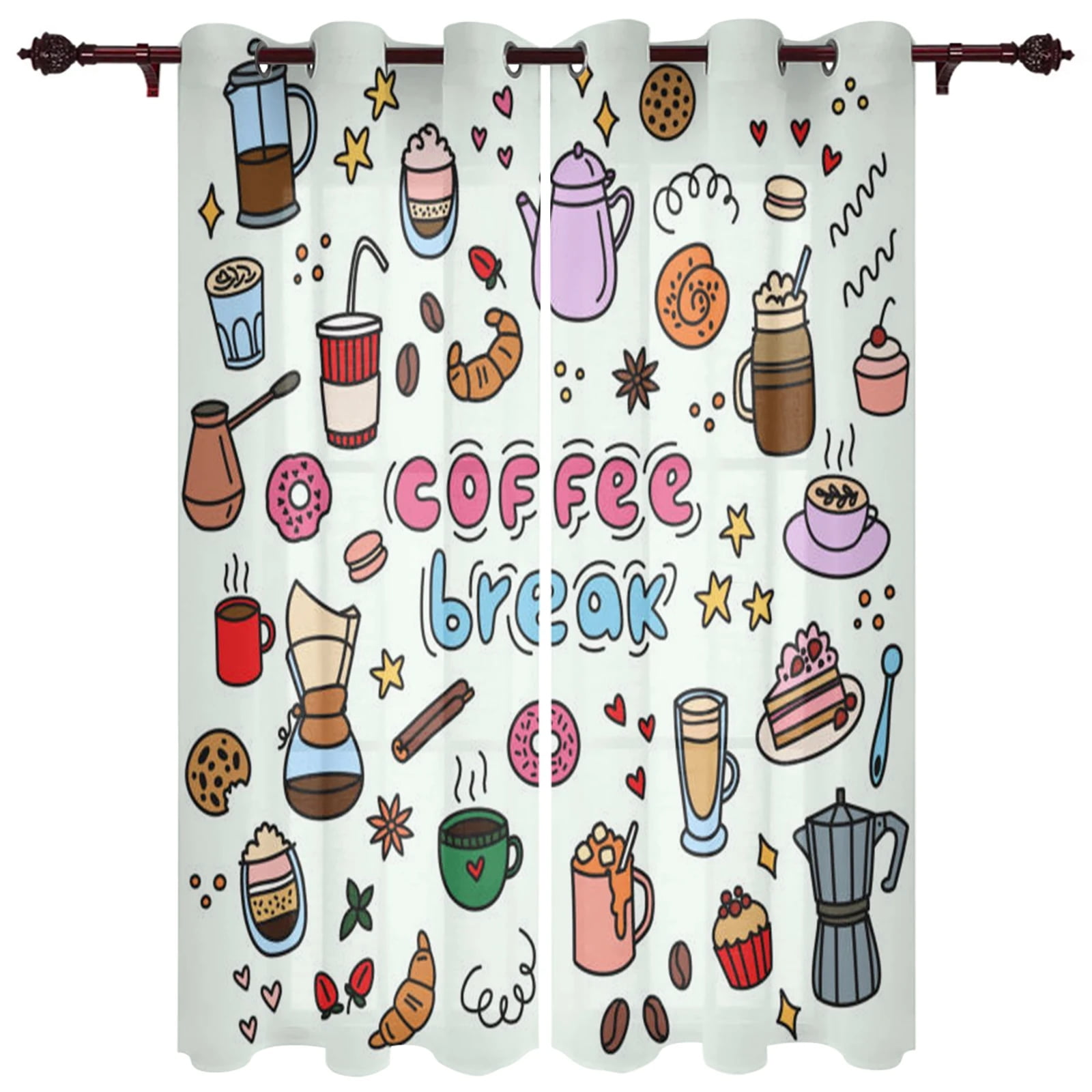 Cafe Doodle Teapot Cup Food Window Curtains Bedroom Kitchen r Curtain 2 ...