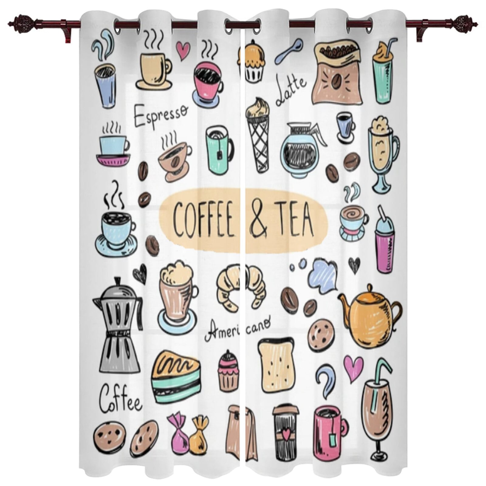 Cafe Doodle Teapot Cup Food Window Curtains Bedroom Kitchen r Curtain ...