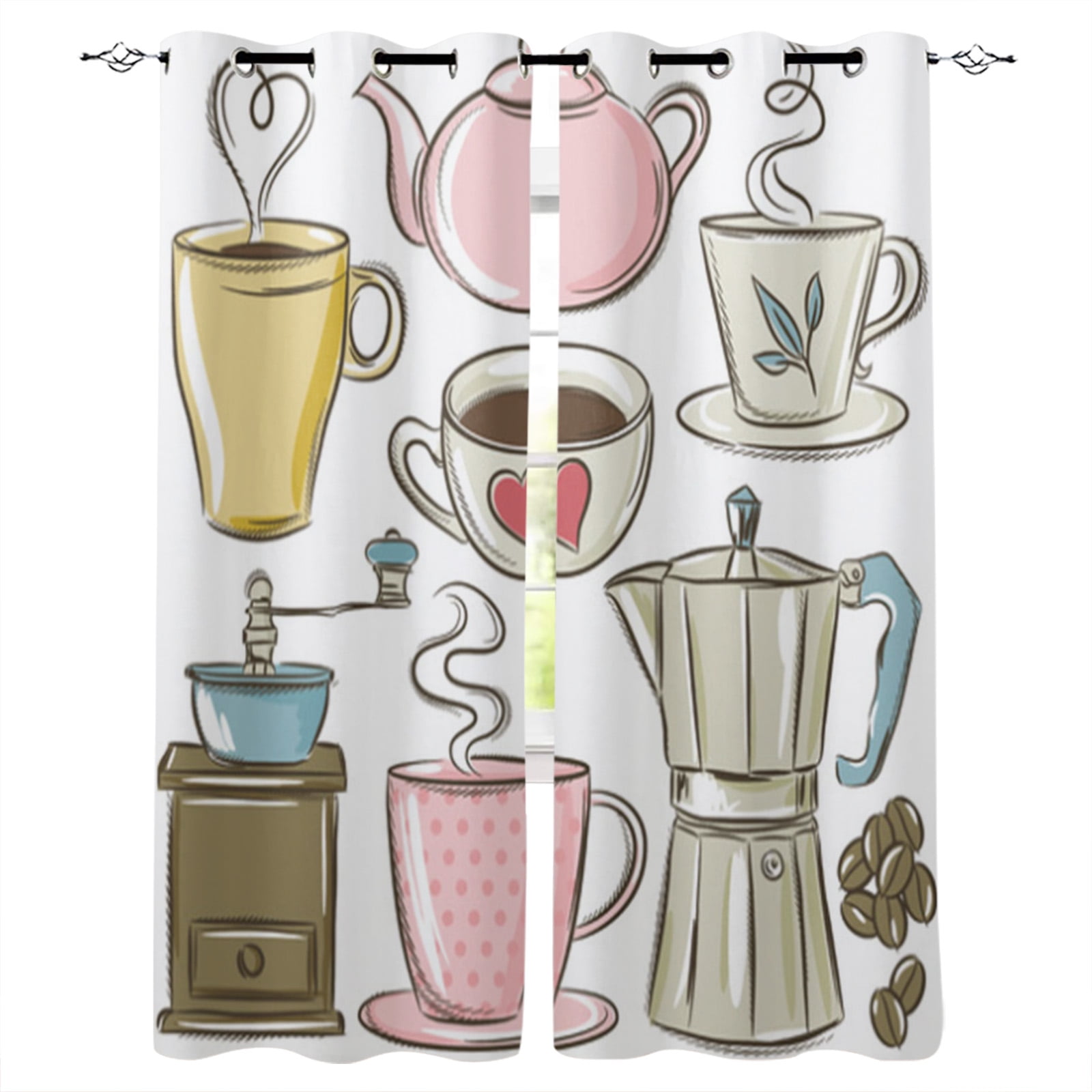 Cafe Doodle Teapot Cup Food Window Curtains Bedroom Kitchen r Curtain ...