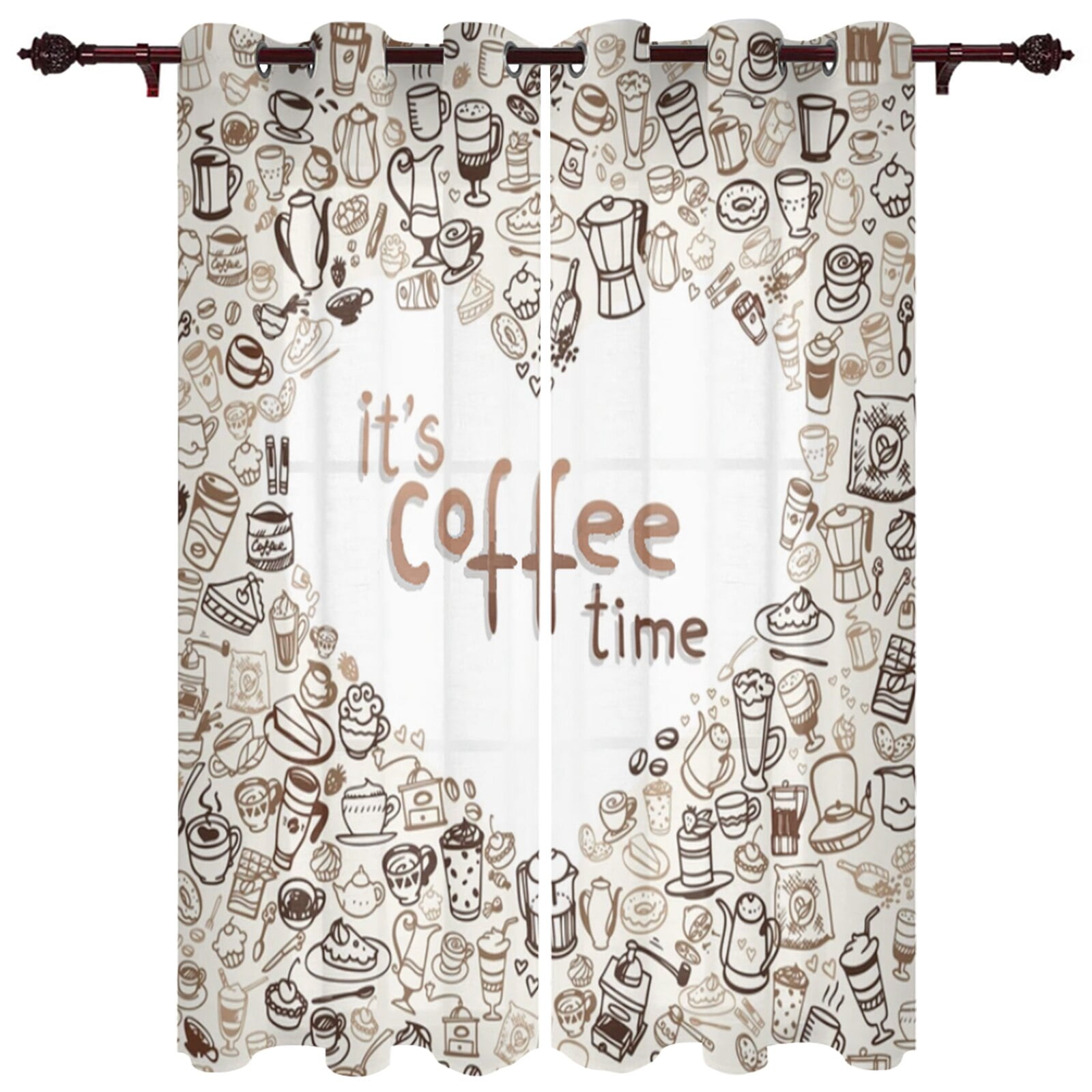 Cafe Doodle Teapot Cup Food Window Curtains Bedroom Kitchen r Curtain ...