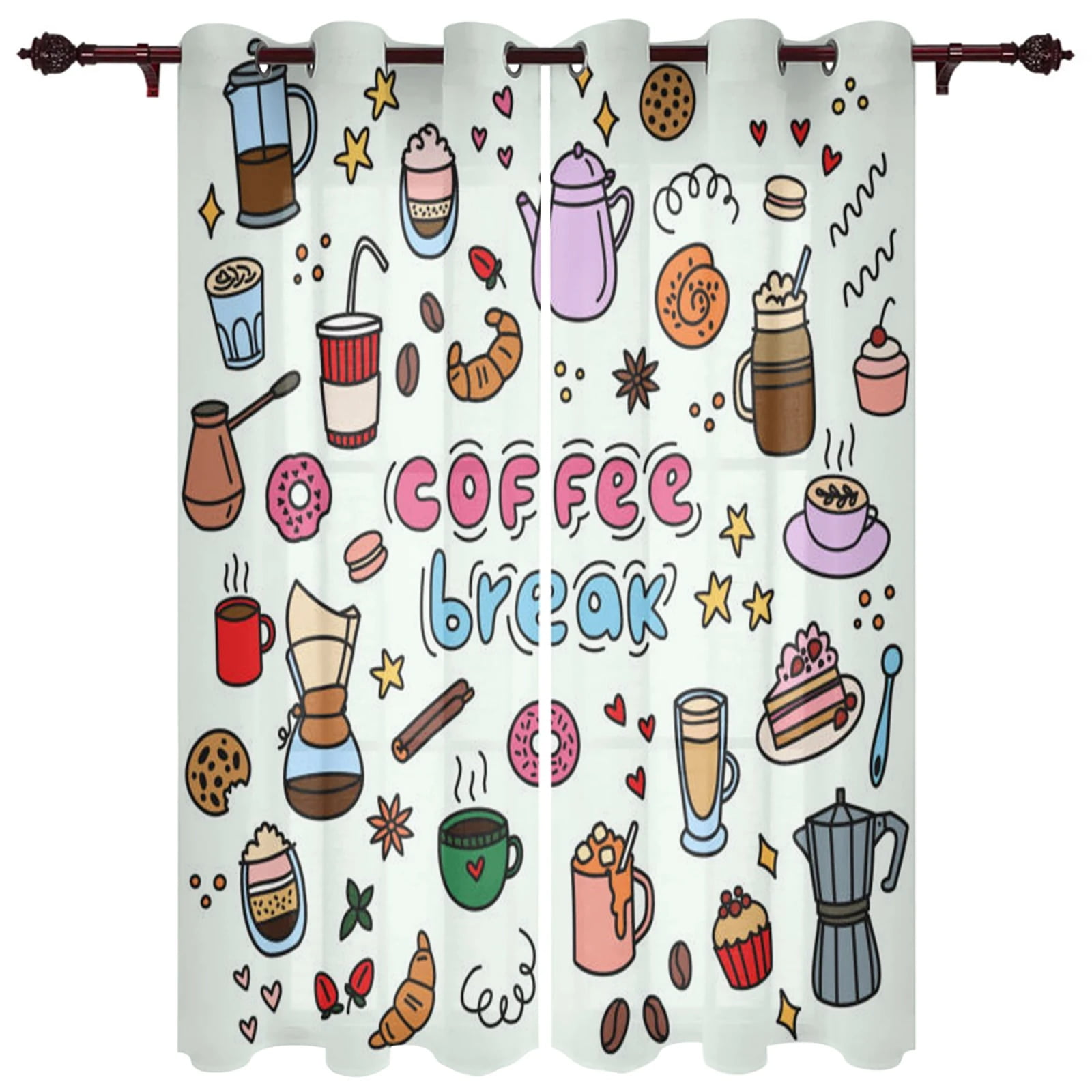 Cafe Doodle Teapot Cup Food Window Curtains Bedroom Kitchen r Curtain ...