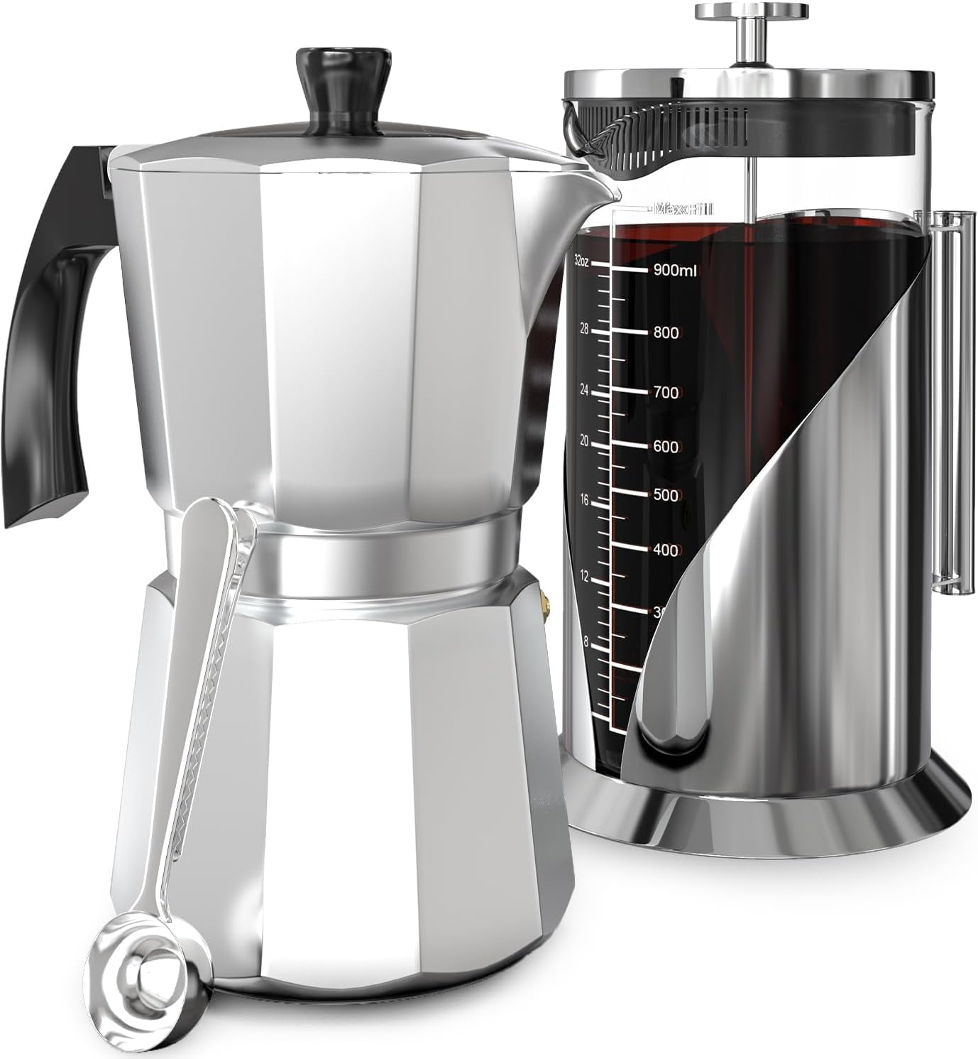 Cafe Du Chateau Espresso Maker & Stainless Steel French Press Bundle ...