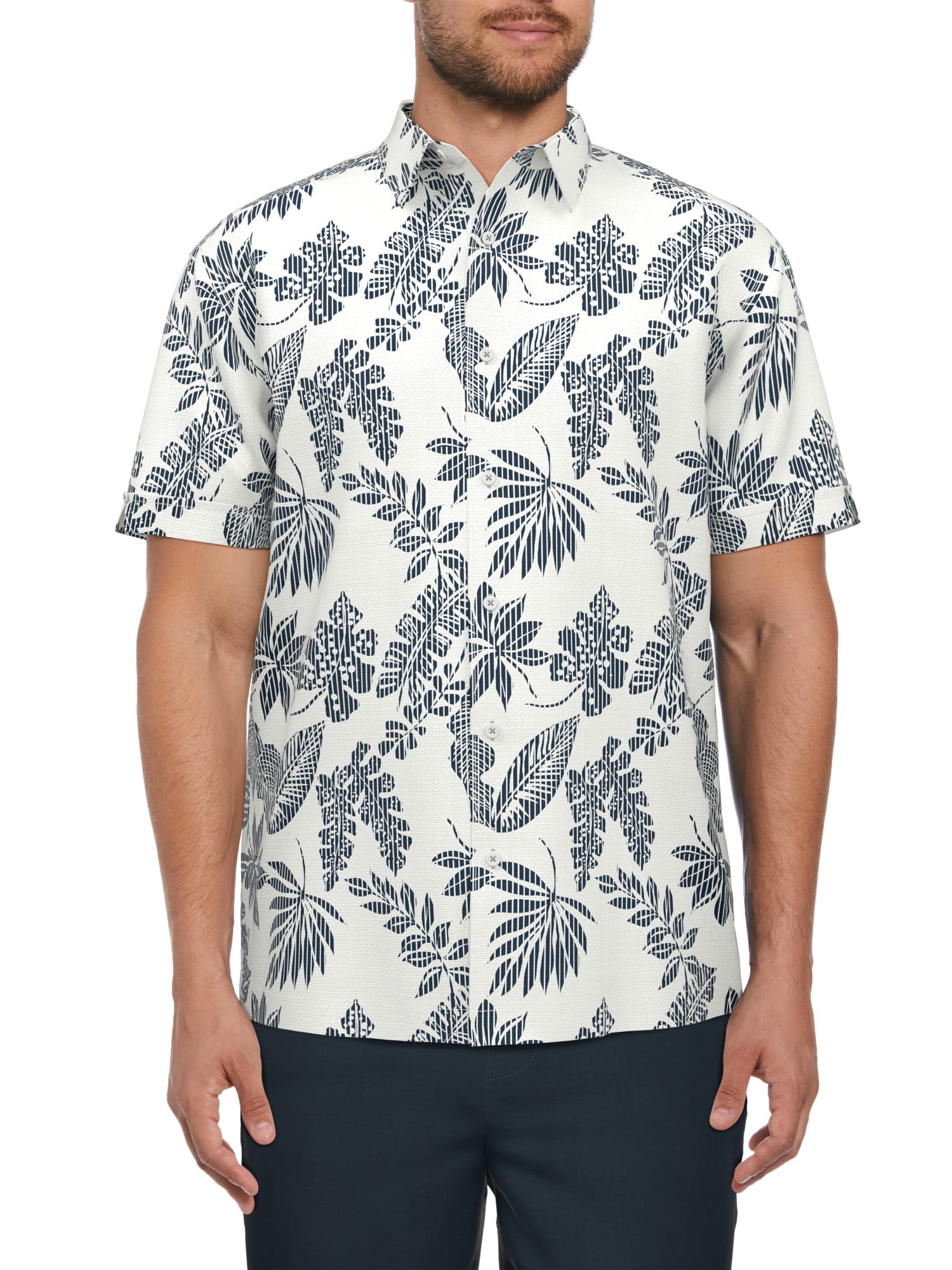 Cafe Luna Men’s Striped Tropical Print Short Sleeve Shirt, up to Size 5XL - Walmart.com