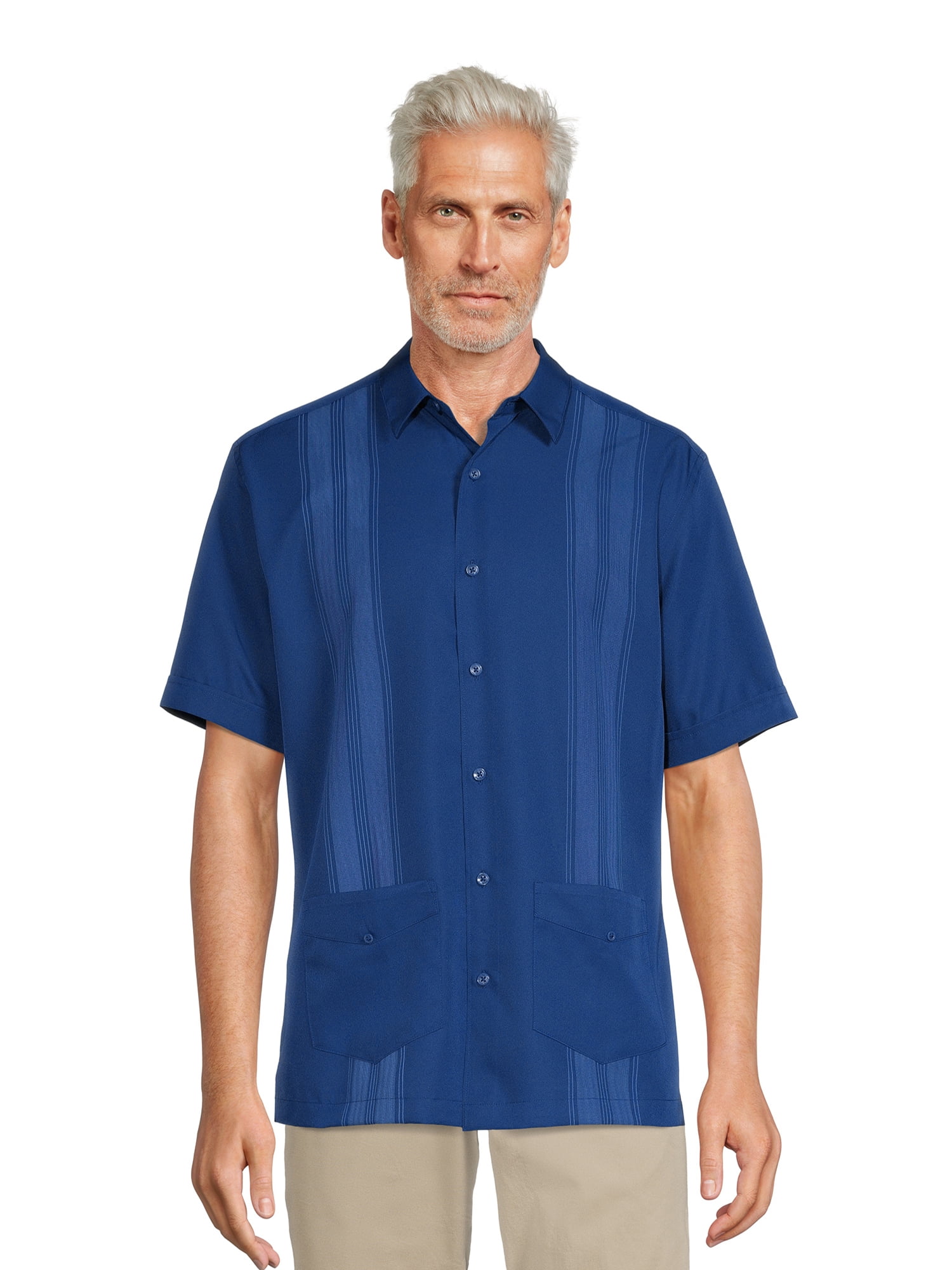 Cafe Luna Men's Woven Short Sleeve Guayabera Panel Shirt - Walmart.com