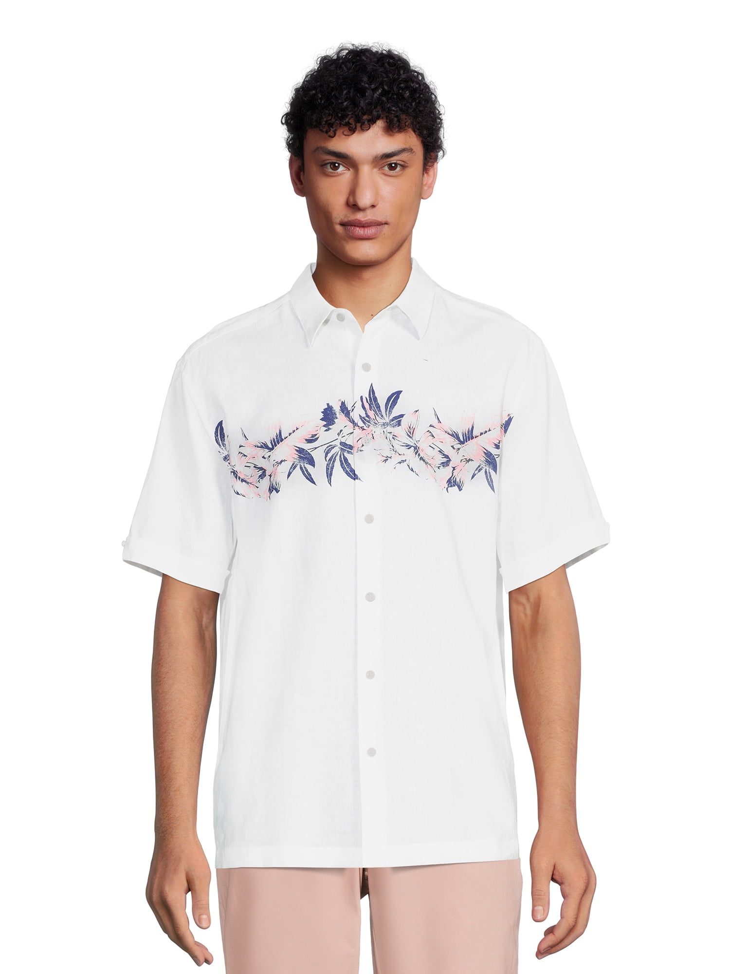 Cafe Luna Men’s Woven Tropical Chest Print Short Sleeve Shirt - Walmart.com