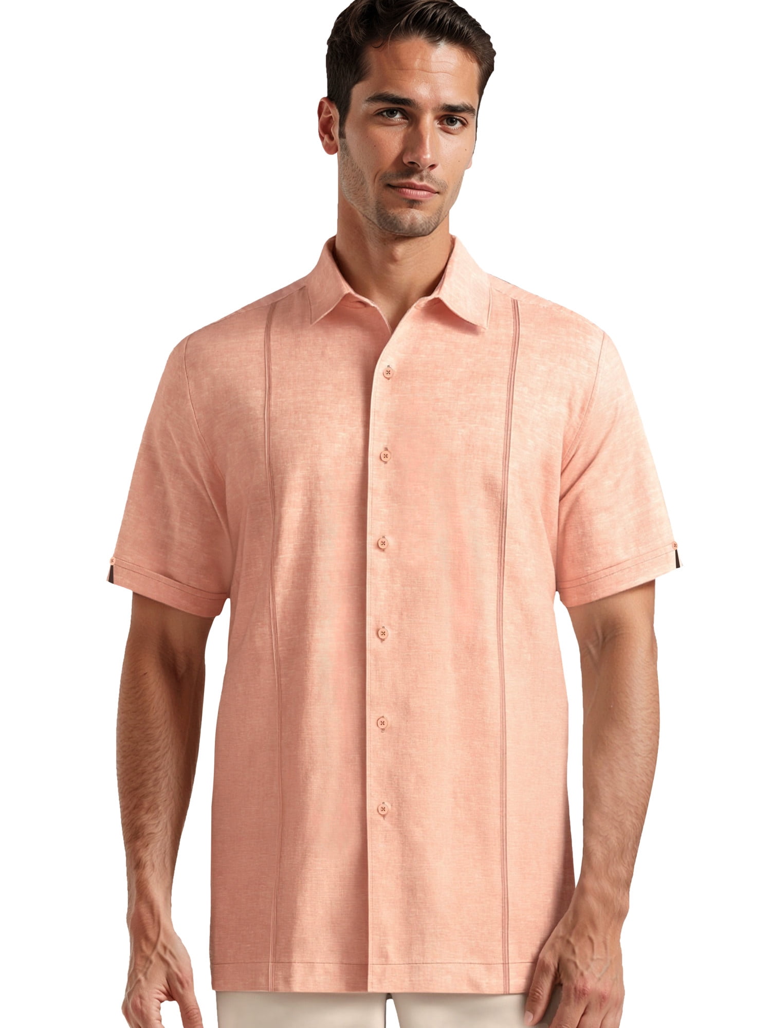 Cafe Luna Men's and Big Men's Short Sleeve Linen-Cotton Tuck Panel ...