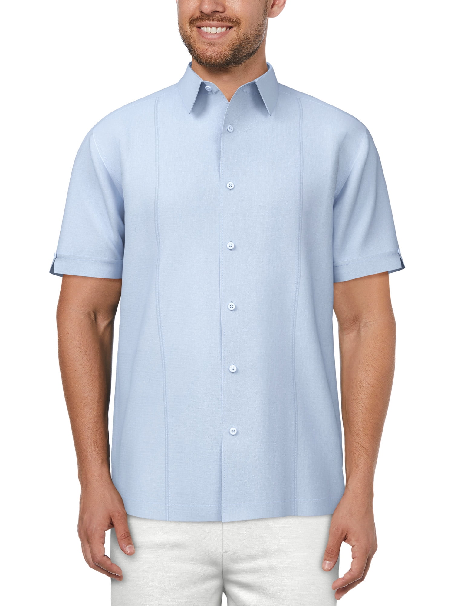 Cafe Luna Men's and Big Men's Short Sleeve Linen Cotton Tuck Panel ...