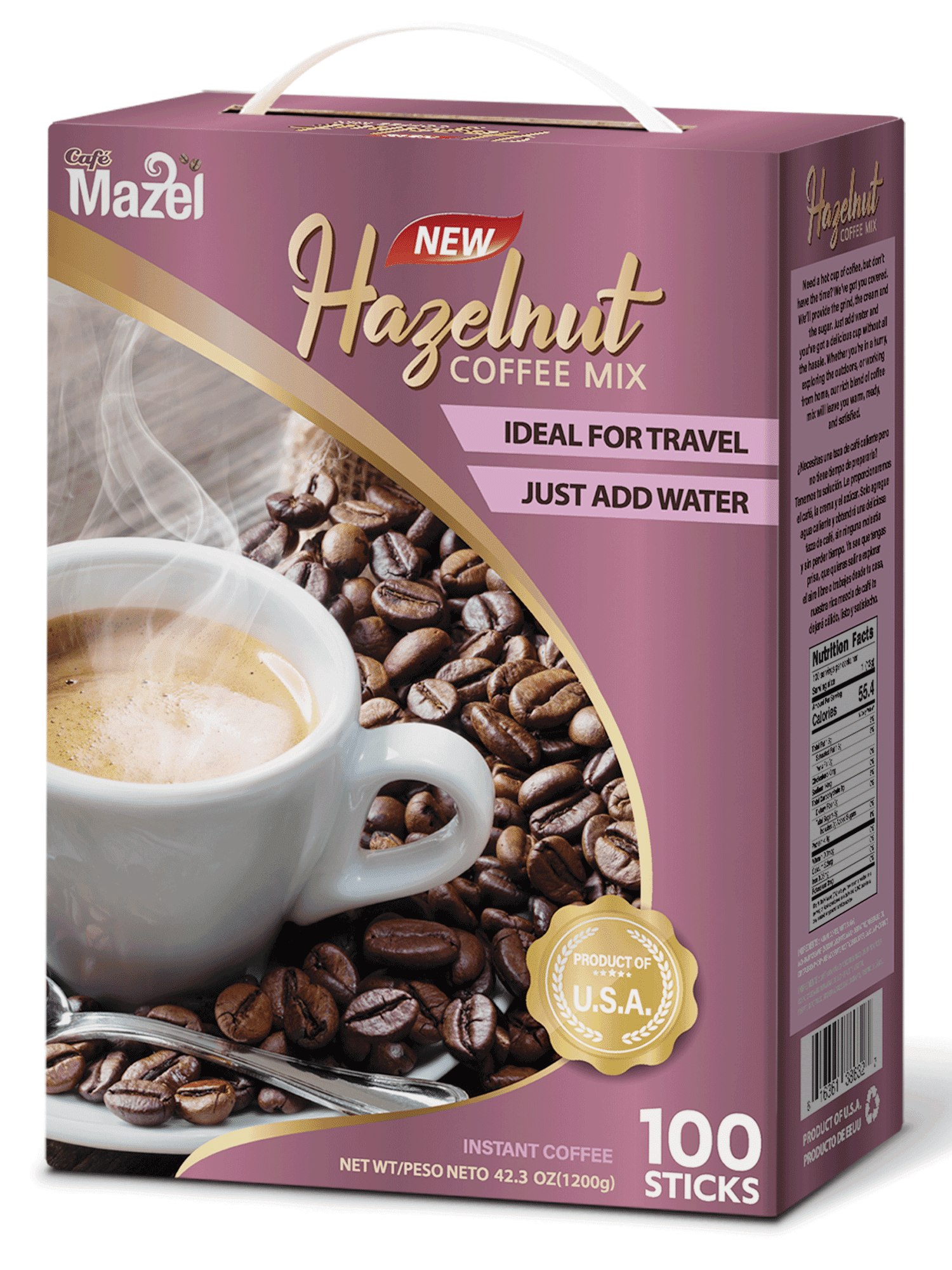 Cafe Mazel Hazelnut Instant Coffee Mix - Bold Single Serve - 100 Sticks ...