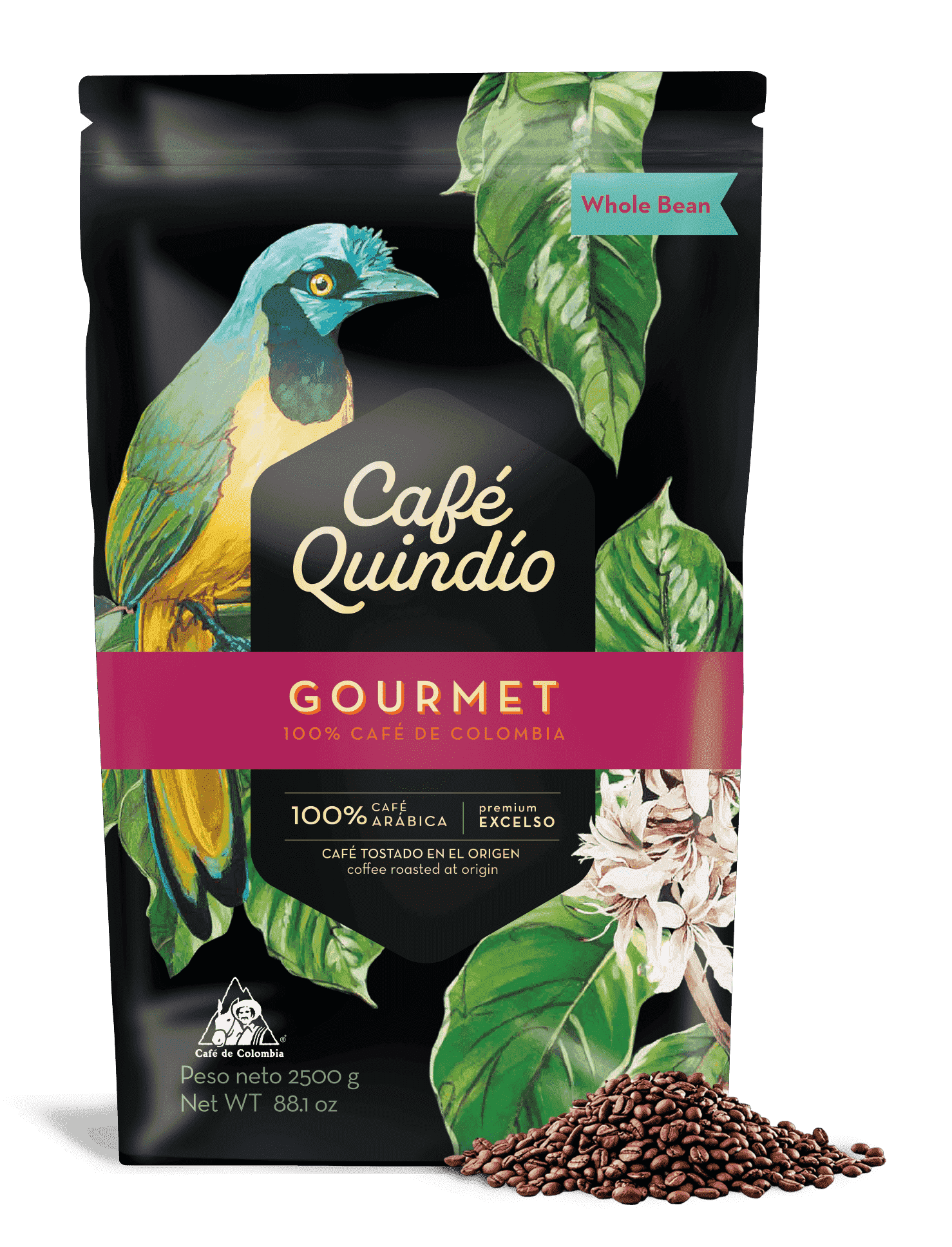 Cafe Quindio Gourmet - Medium Roast 100% Colombian Excelso Whole Bean ...