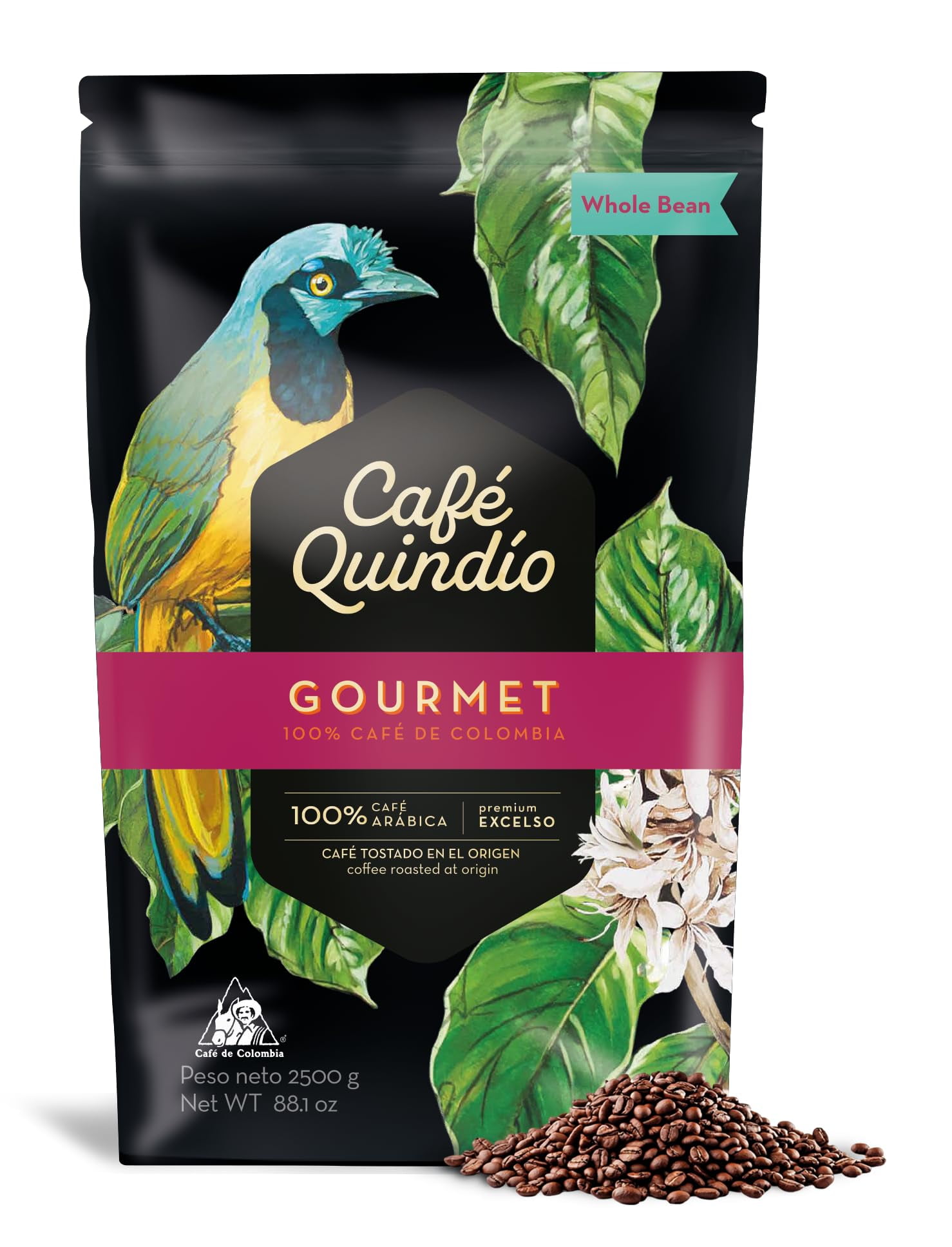 Cafe Quindio Gourmet - Medium Roast 100% Colombian Excelso Whole Bean ...