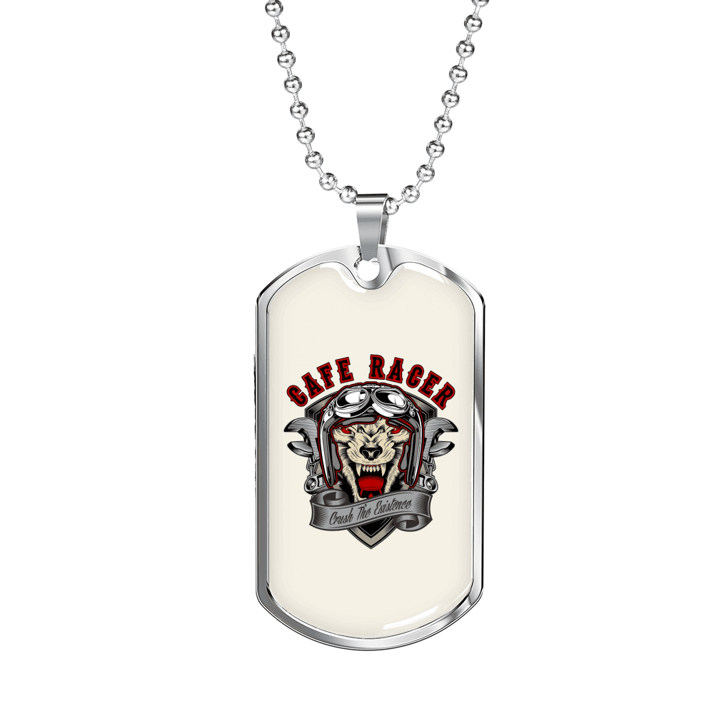 Cafe Racer Biker Necklace Stainless Steel or 18k Gold Dog Tag 24 ...