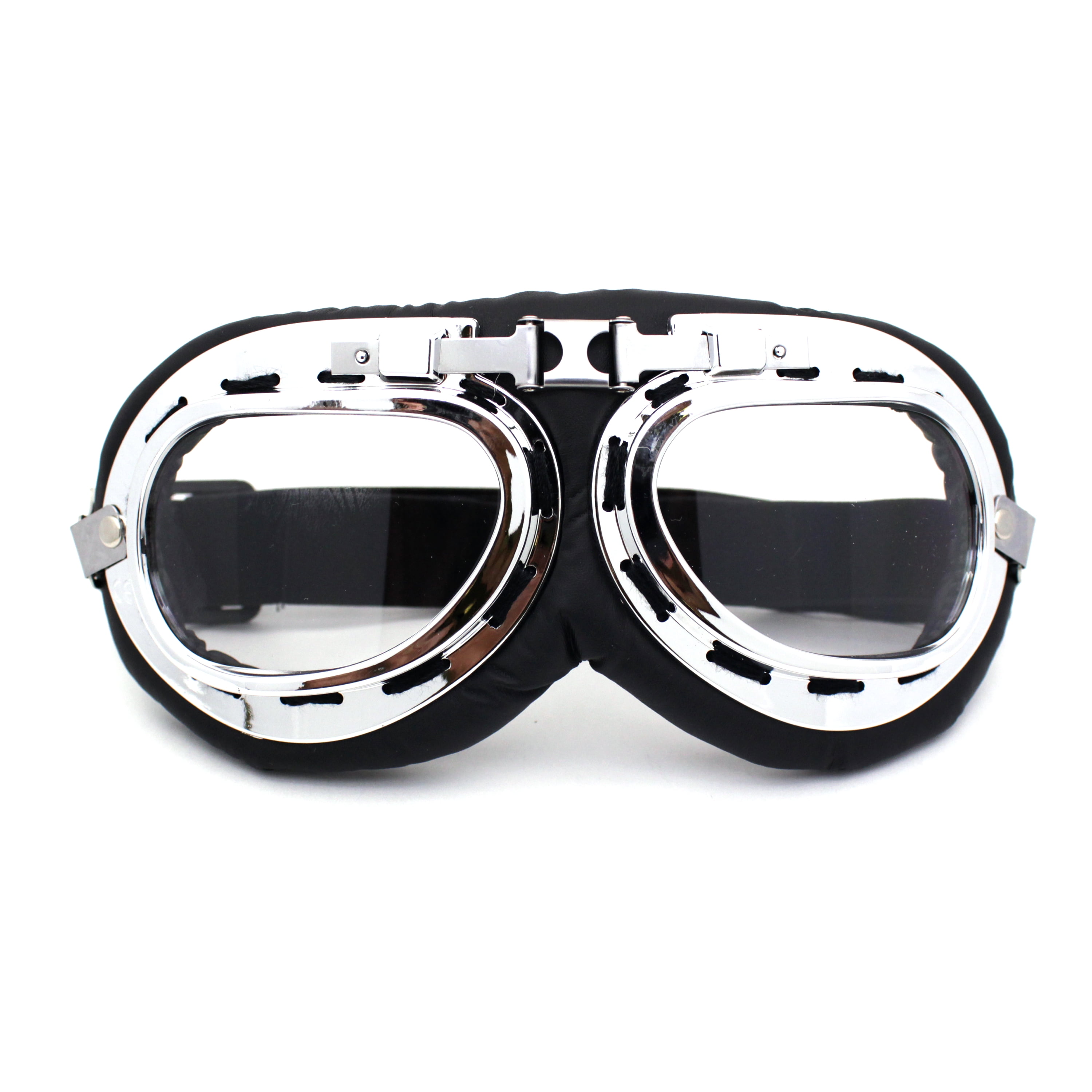Cafe Racer Thick Leather Padded Steam Punk Motorcycle Goggle Silver ...