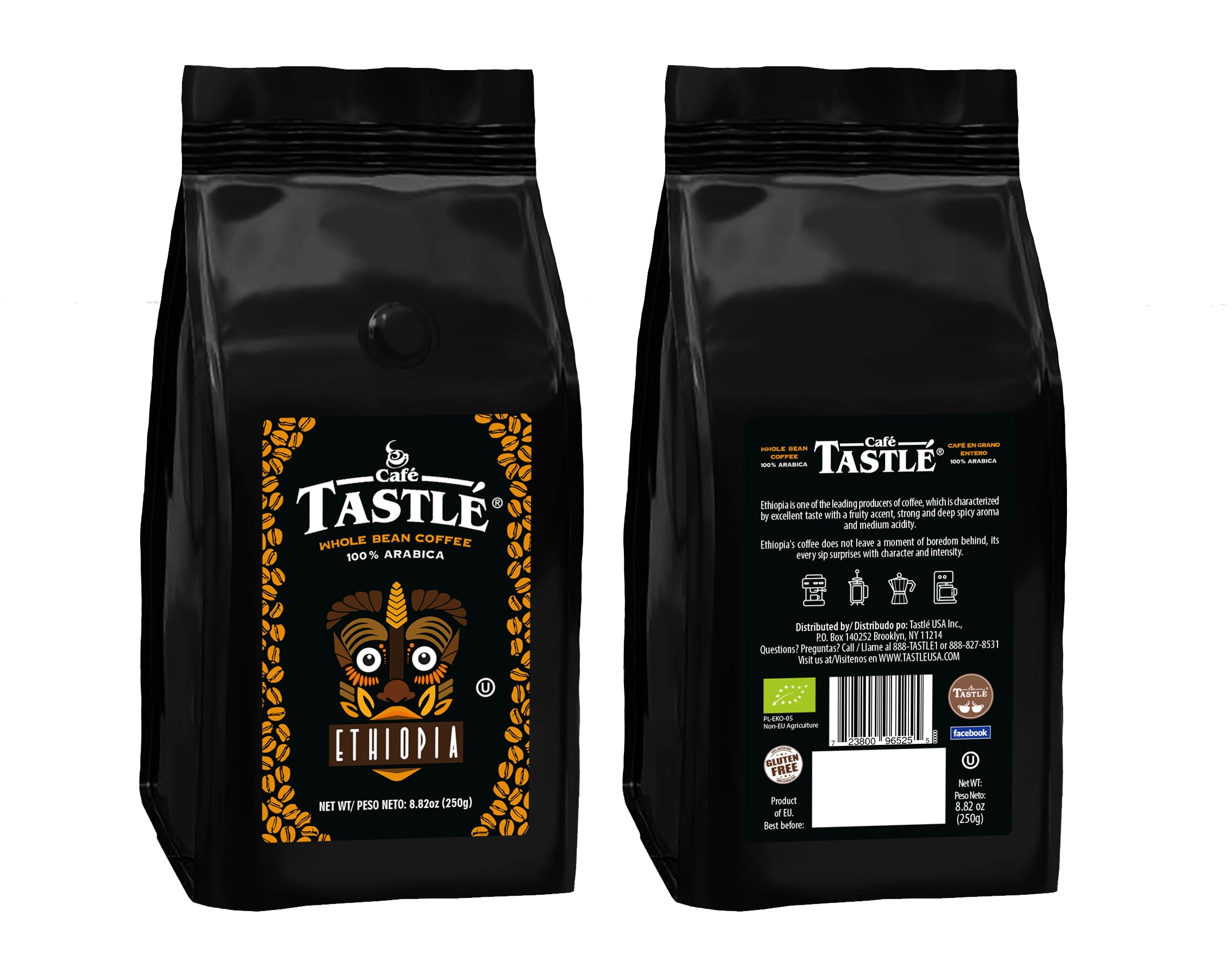 Cafe Tastle Ethiopia Medium-Dark Roast 100% Arabica Whole Bean Coffee ...