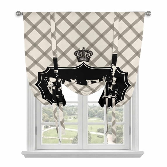 Cafe Vintage Abstract Art Tie Up Curtains for Window, Thermal Insulated ...
