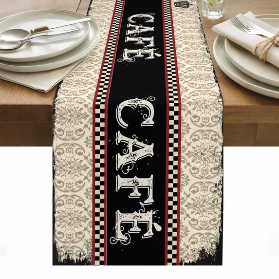 Cafe Vintage Buffalo Plaid Table Runner Floral Shabby Pattern ...