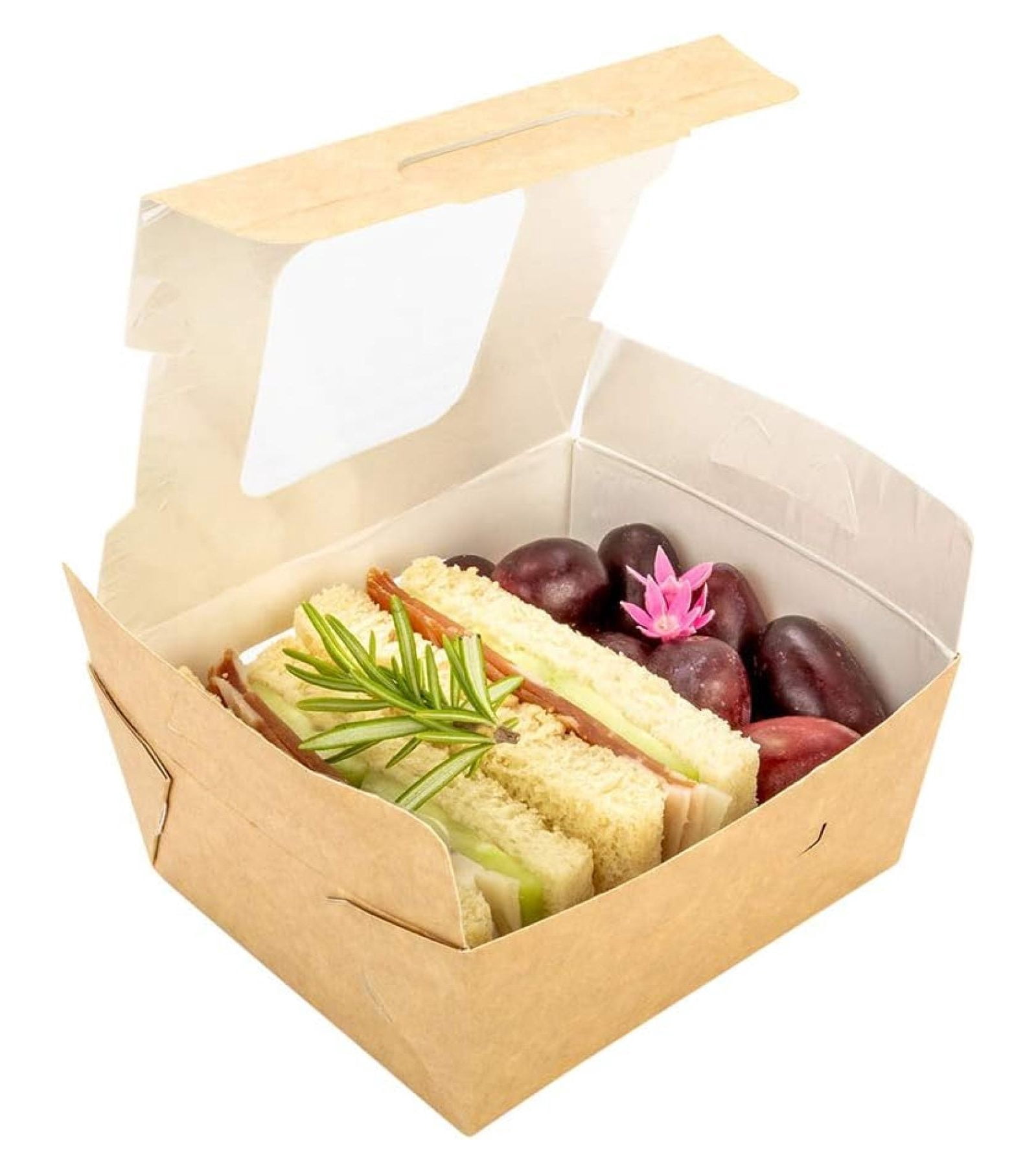 Cafe Vision 12 oz Rectangle Paper Mini Lunch Box - Two Windows - 4 1/4 ...