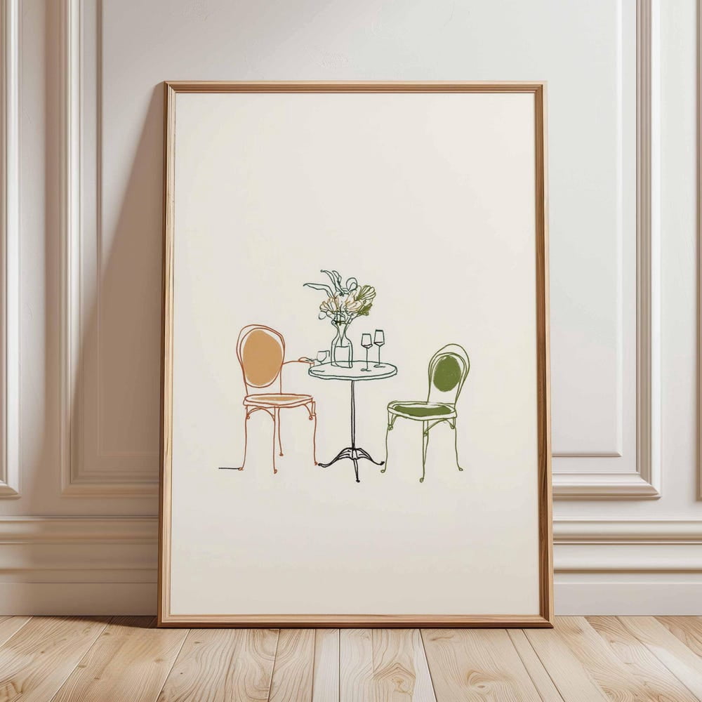 Cafe Wall Art Print Minimalist Line Drawing Poster Bistro Table and ...