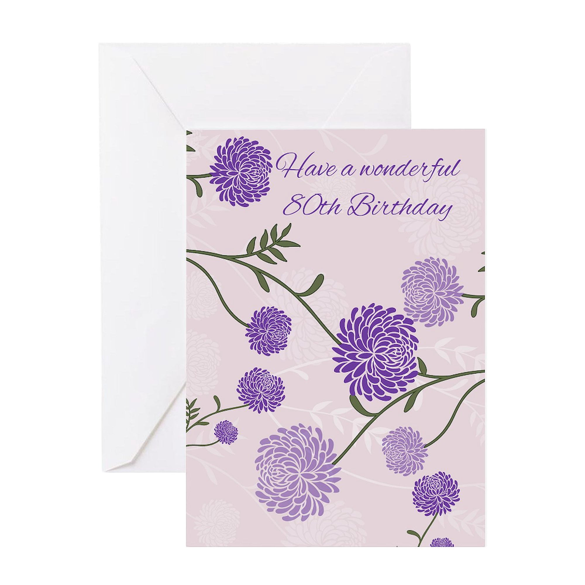CafePress - 80Th Birthday Greeting Card With Purple Flowers - Greeting ...