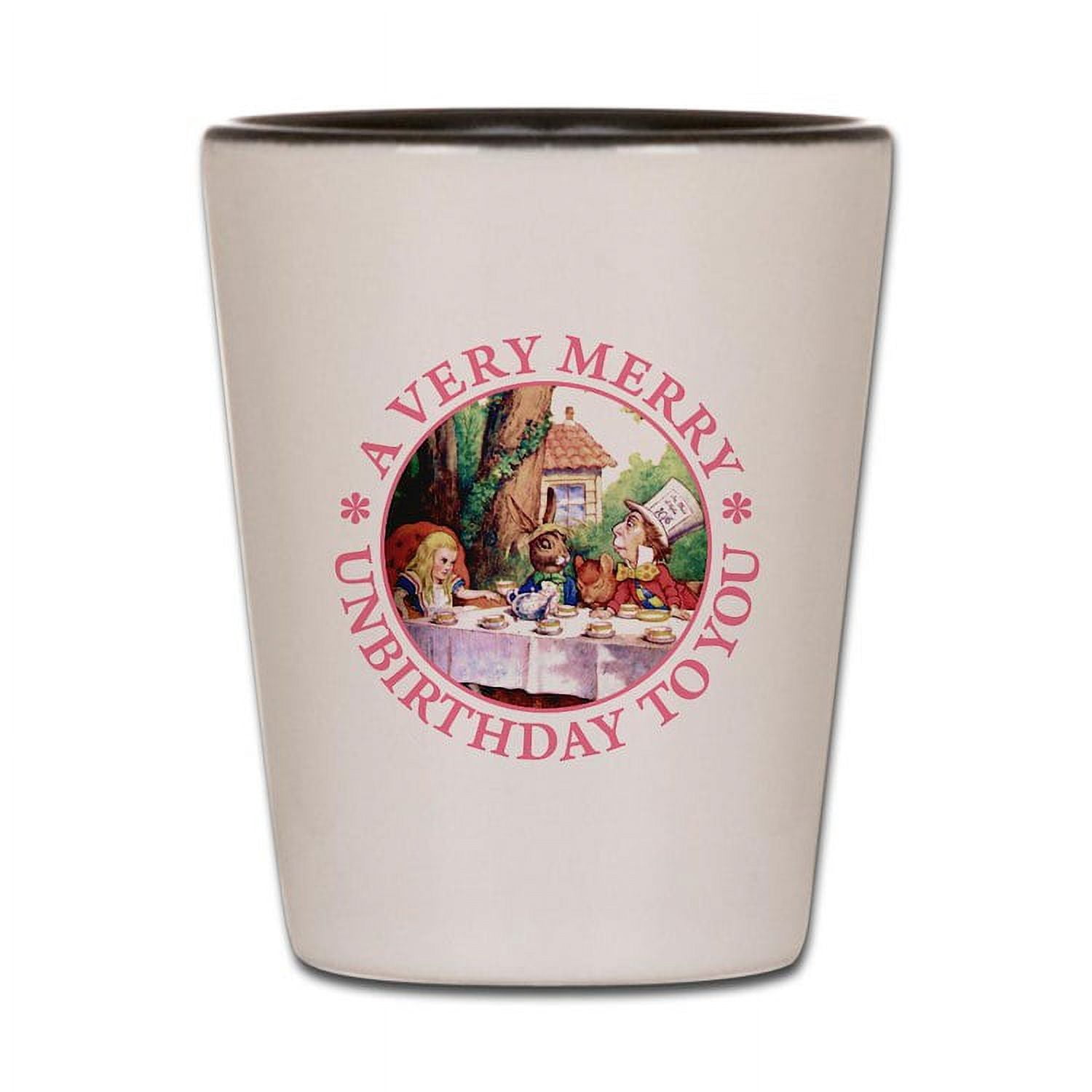 CafePress - A Very Merry Unbirthday To You - White/Black Shot Glass ...
