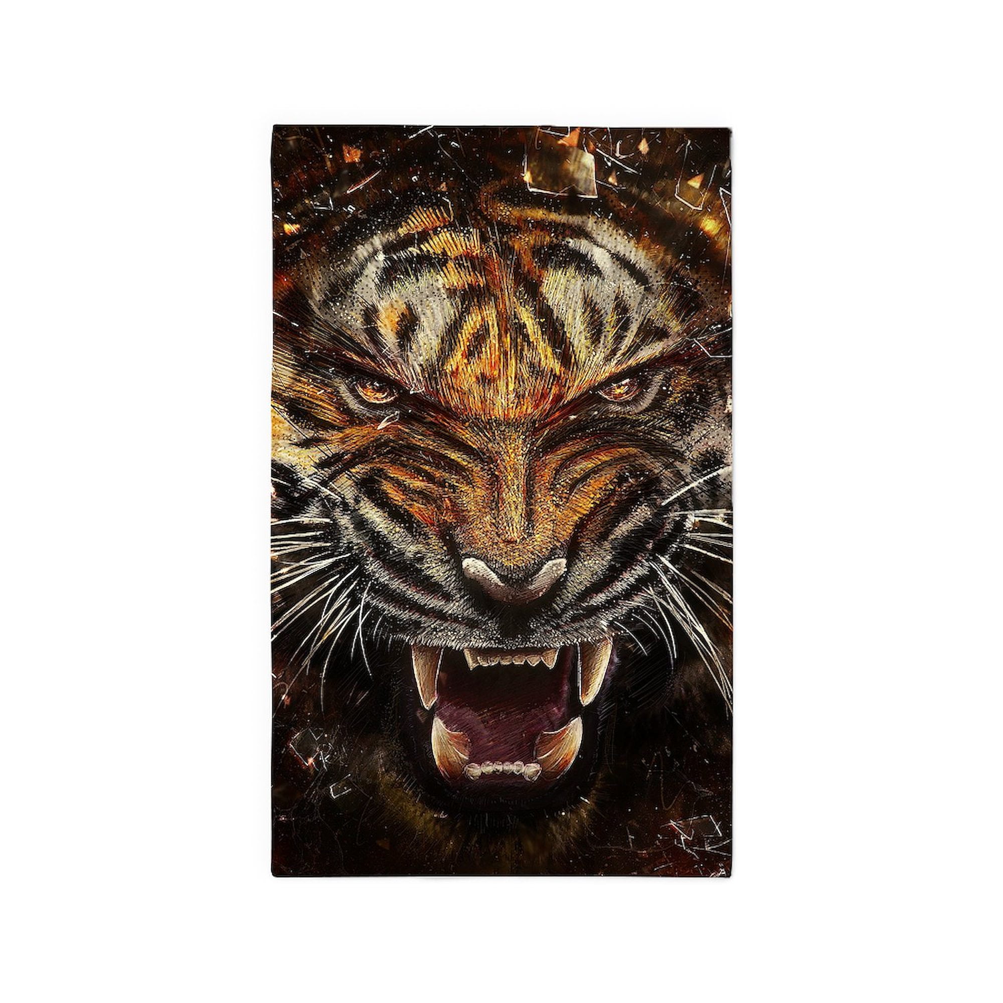 CafePress - Angry Tiger Breaking Through Glass Area Rug - 3'x5 ...