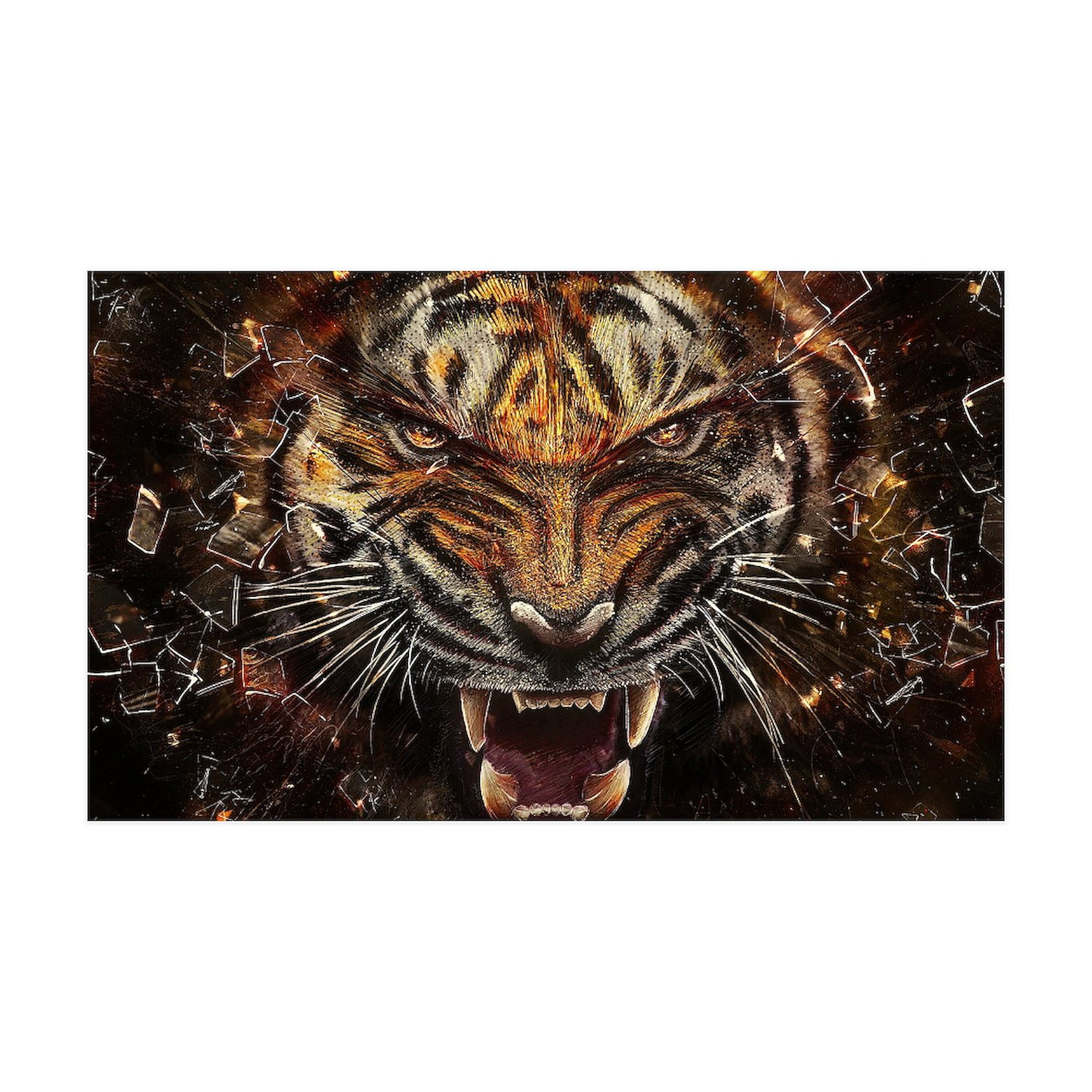 CafePress - Angry Tiger Breaking Through Glass Wall Decal - 35x21 Wall ...