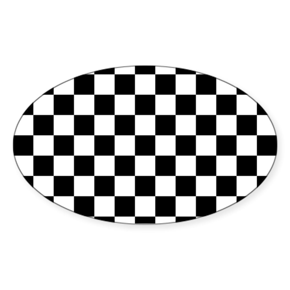 CafePress - BLACK AND WHITE Checkered Pattern Sticker - Sticker (Oval ...