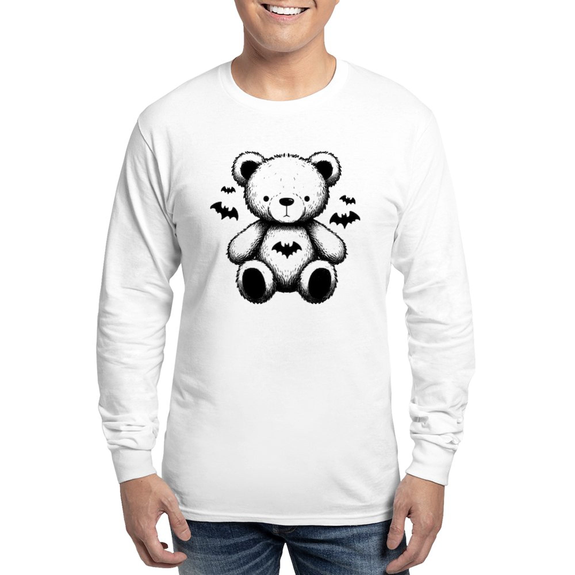 CafePress - Batty Bear White Men's Long Sleeve T Shirt - Unisex Cotton ...