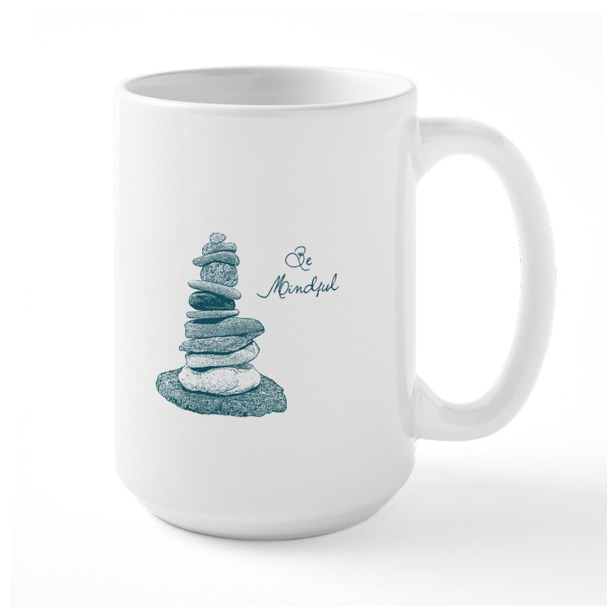 CafePress - Be Mindful Cairn Rocks Mug - 15 oz Ceramic Large White ...