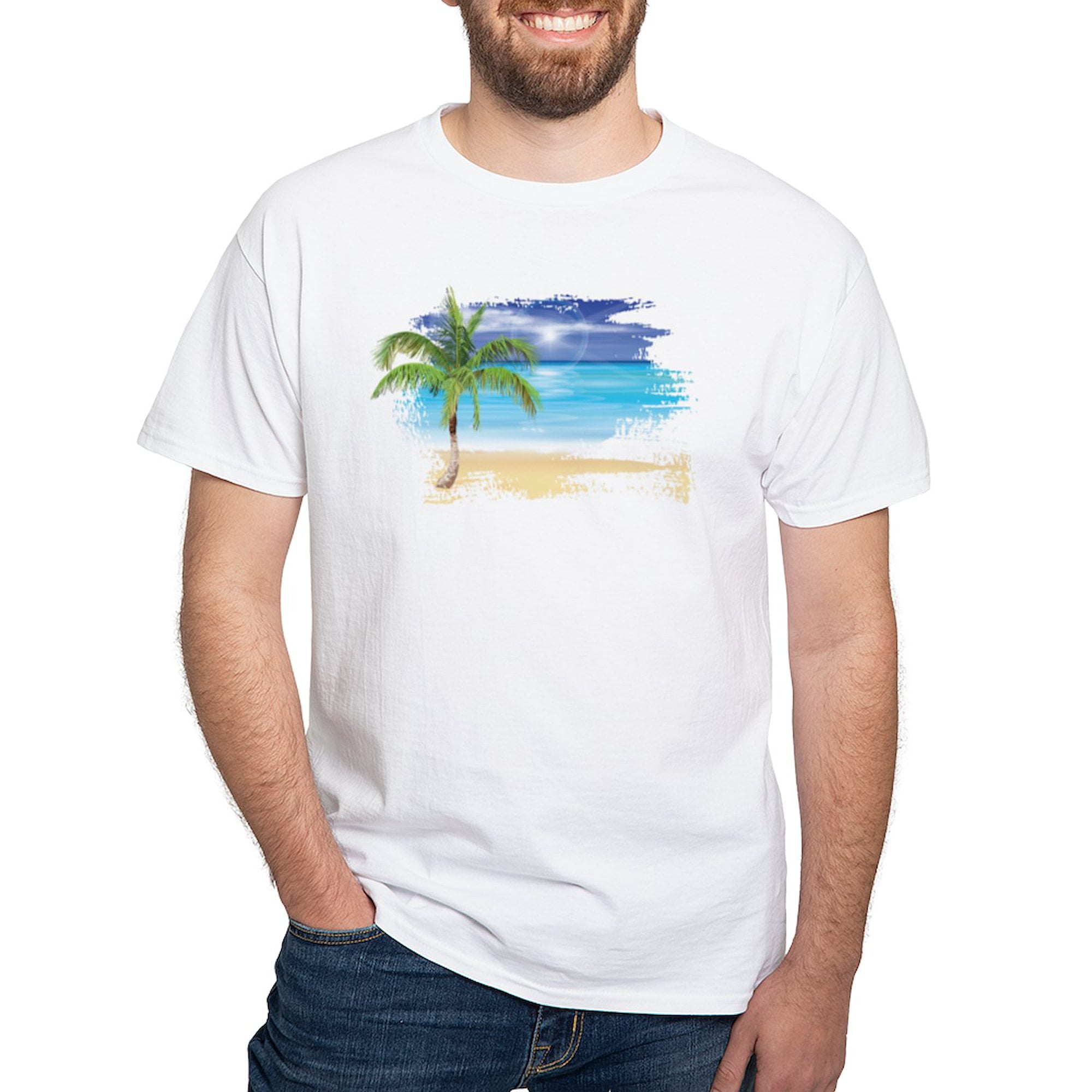 CafePress - Beach Scene T Shirt - Men's Classic T-Shirts - Walmart.com