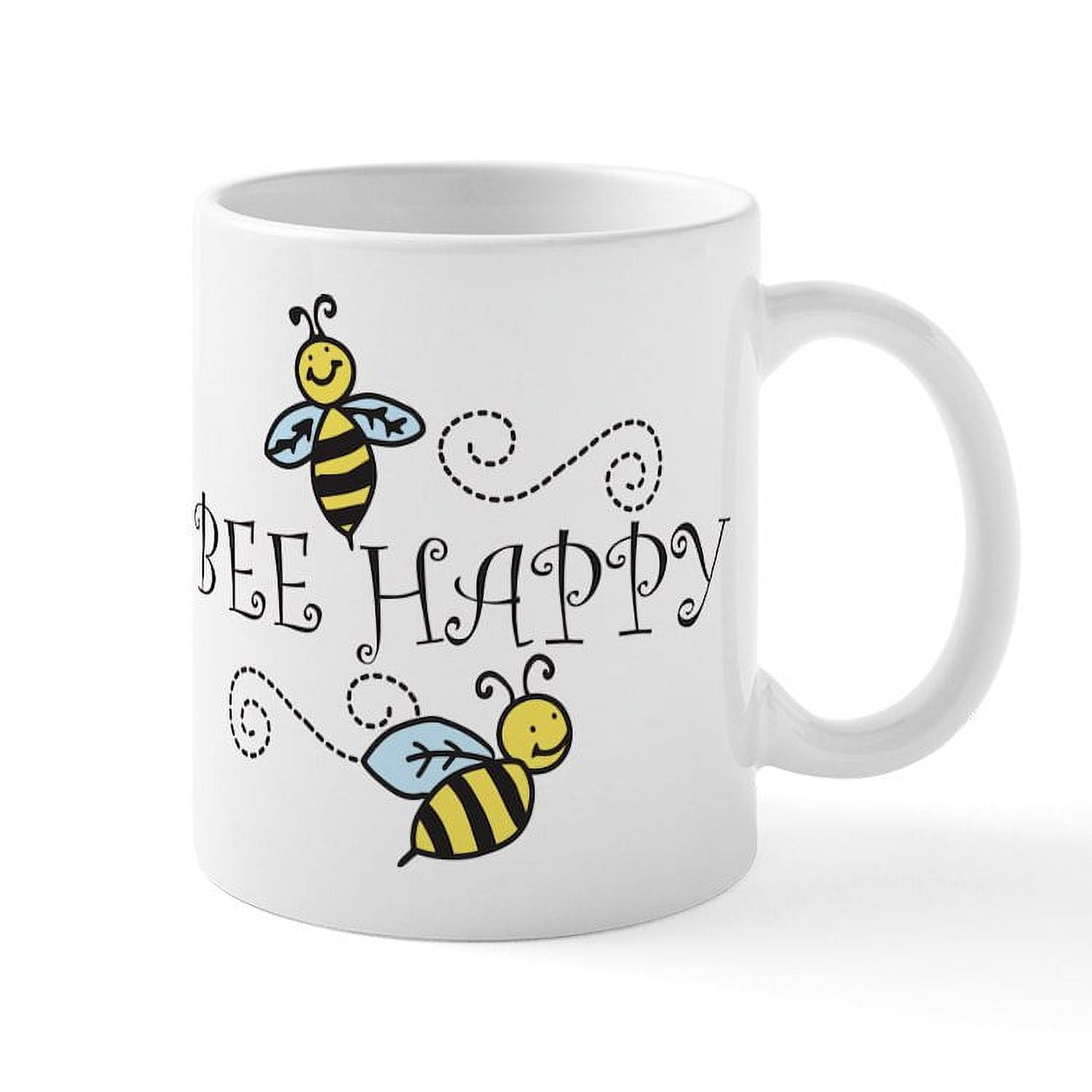 CafePress - Bee Happy Mug - 11 oz Ceramic Mug - Novelty Coffee Tea Cup ...