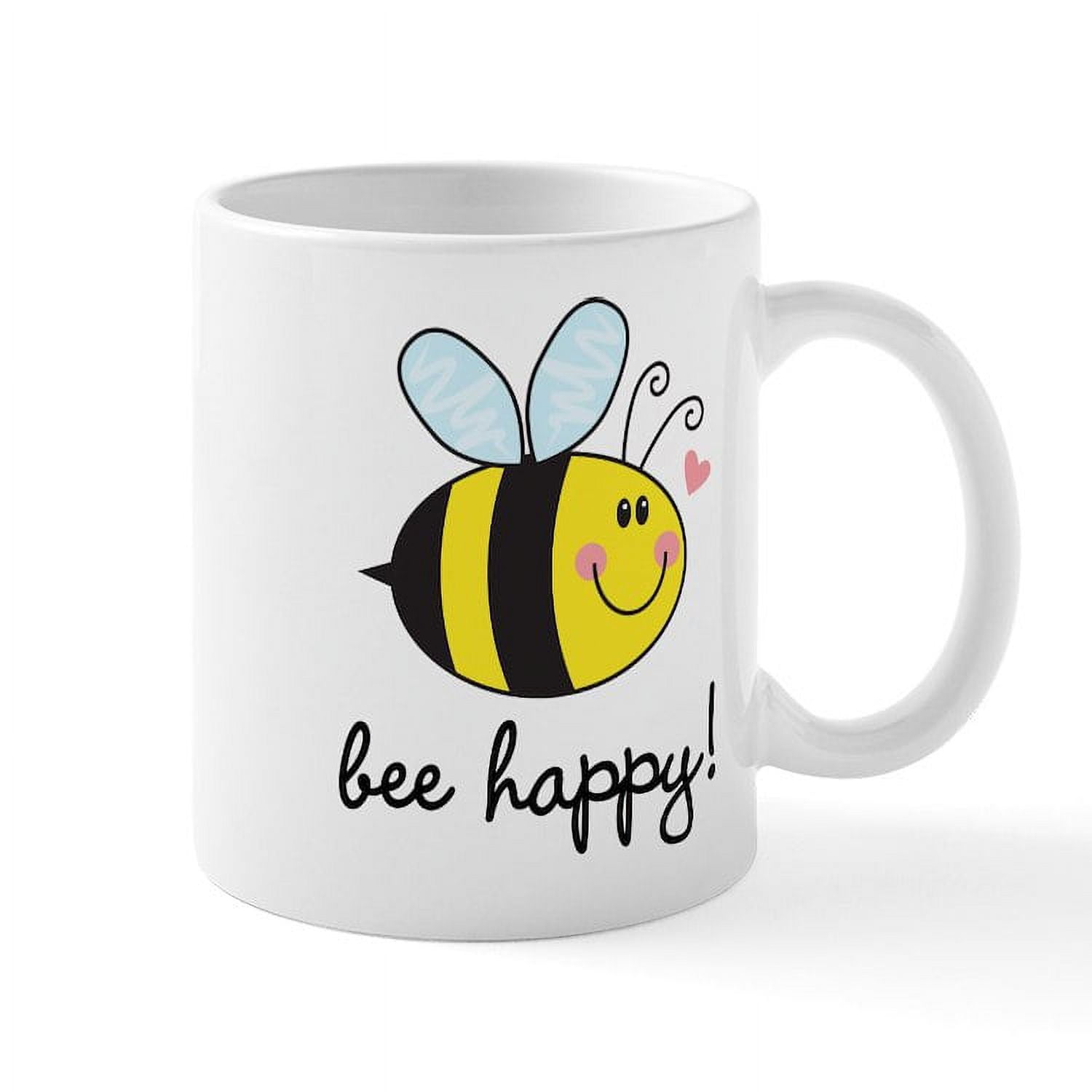 CafePress - Bee Happy Mug - 11 oz Ceramic Mug - Novelty Coffee Tea Cup ...