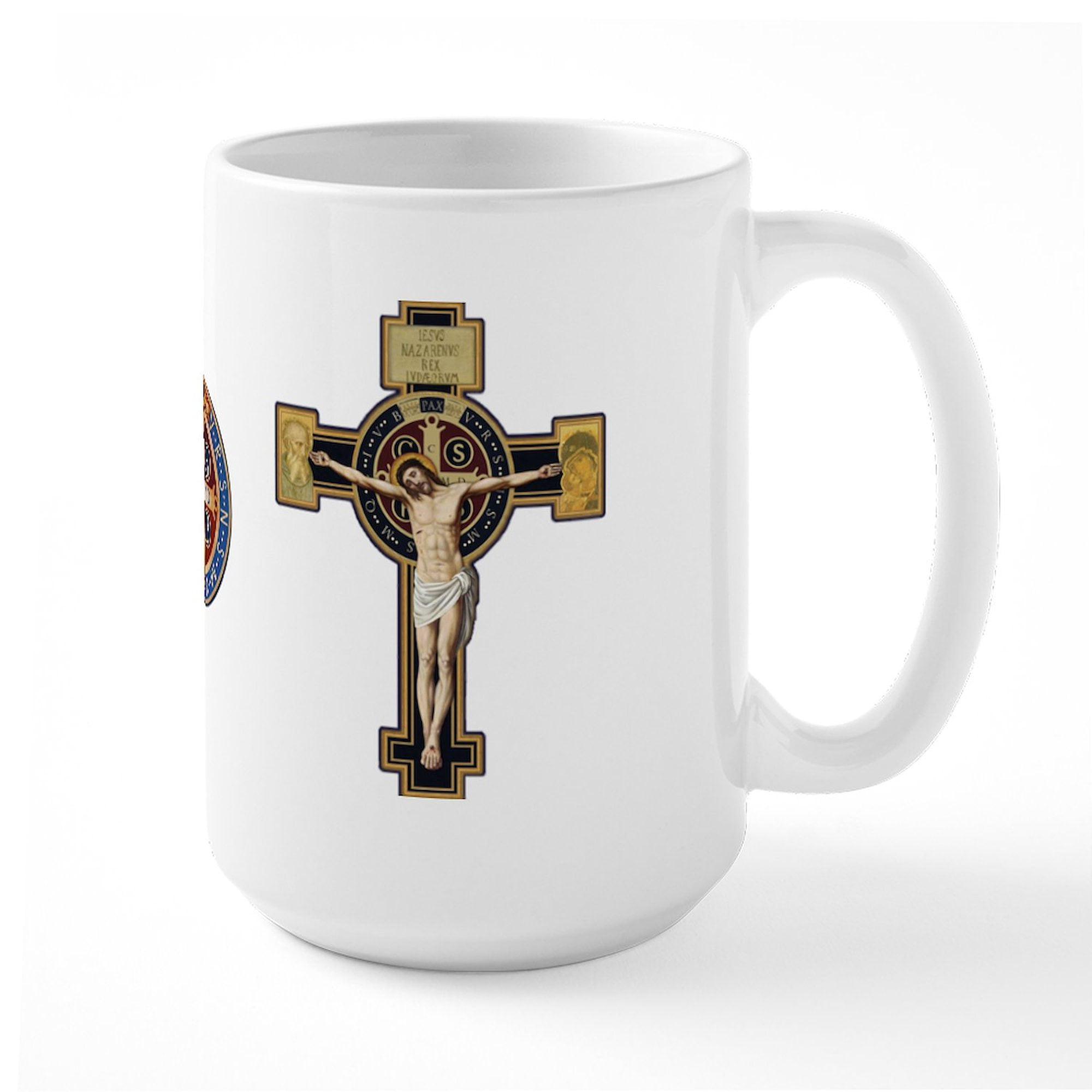 CafePress - Benedictine Crucifix And Medal Mugs - 15 oz Ceramic Large ...