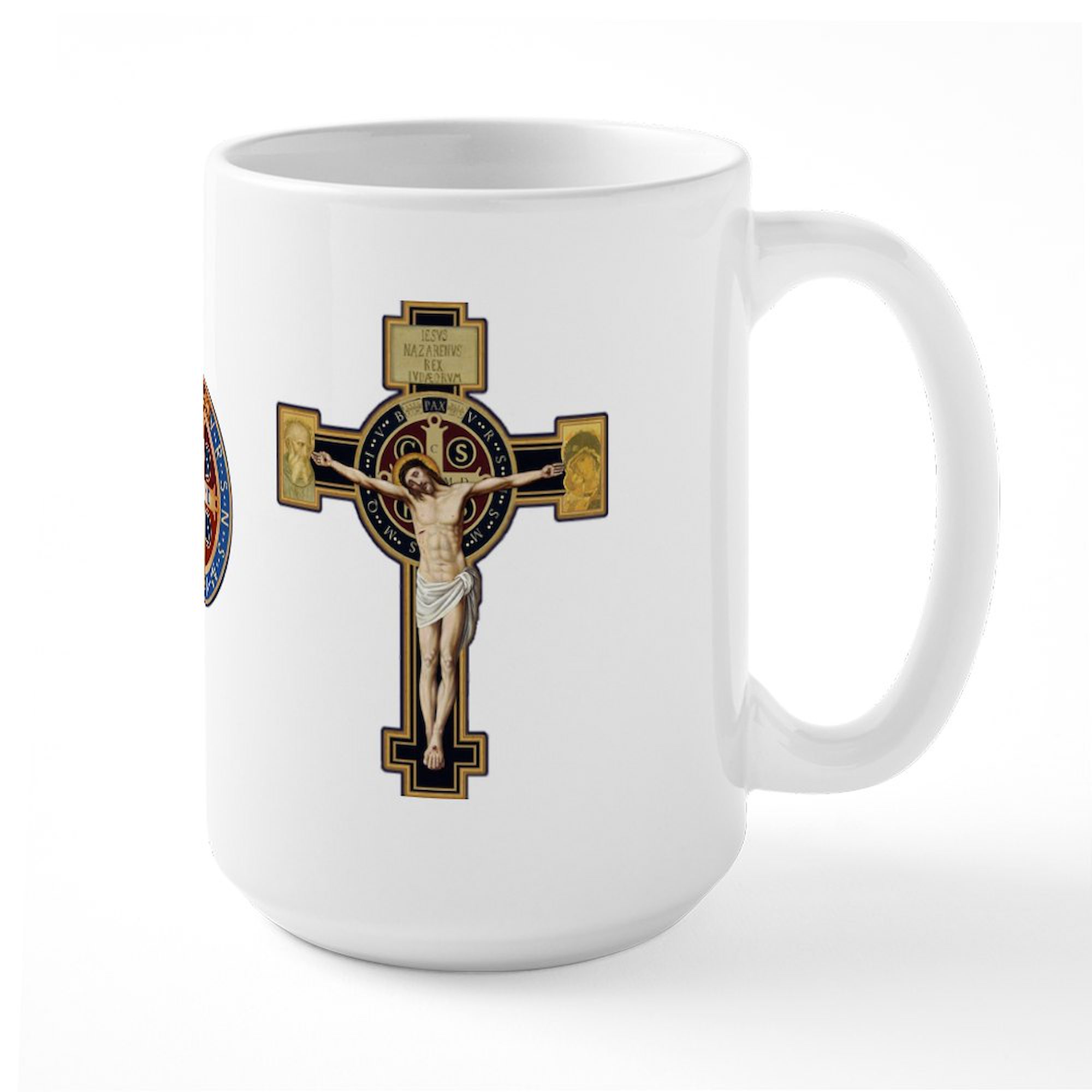CafePress - Benedictine Crucifix And Medal Mugs - 15 oz Ceramic Large ...