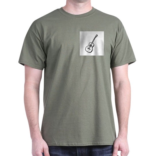 CafePress - Black Woodcut Guitar Ash Grey T Shirt - Men's Classic ...