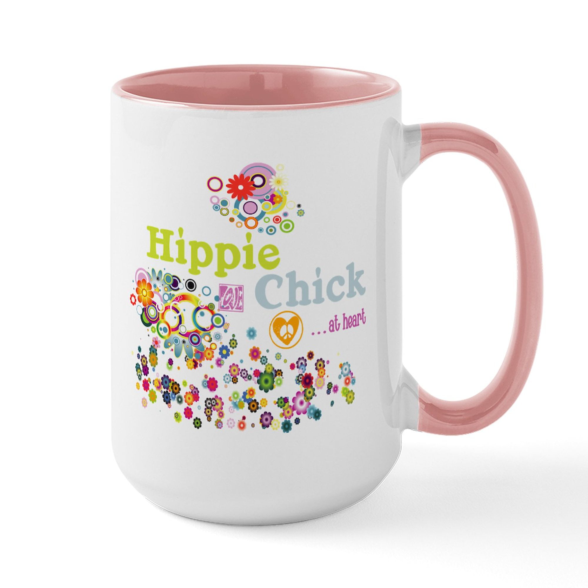 CafePress - Button3inch_Hippie_Chick Ceramic Mug - 15 oz Ceramic Large ...
