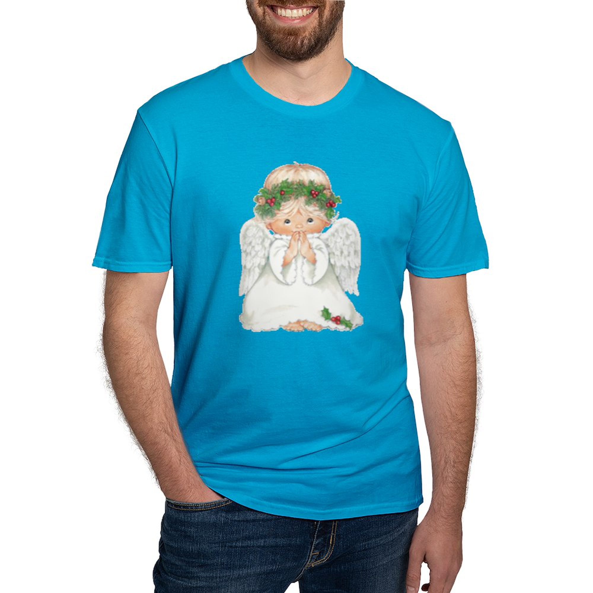 CafePress - Christmas Cute Baby Angel Praying T Shirt - Men's Fitted T ...